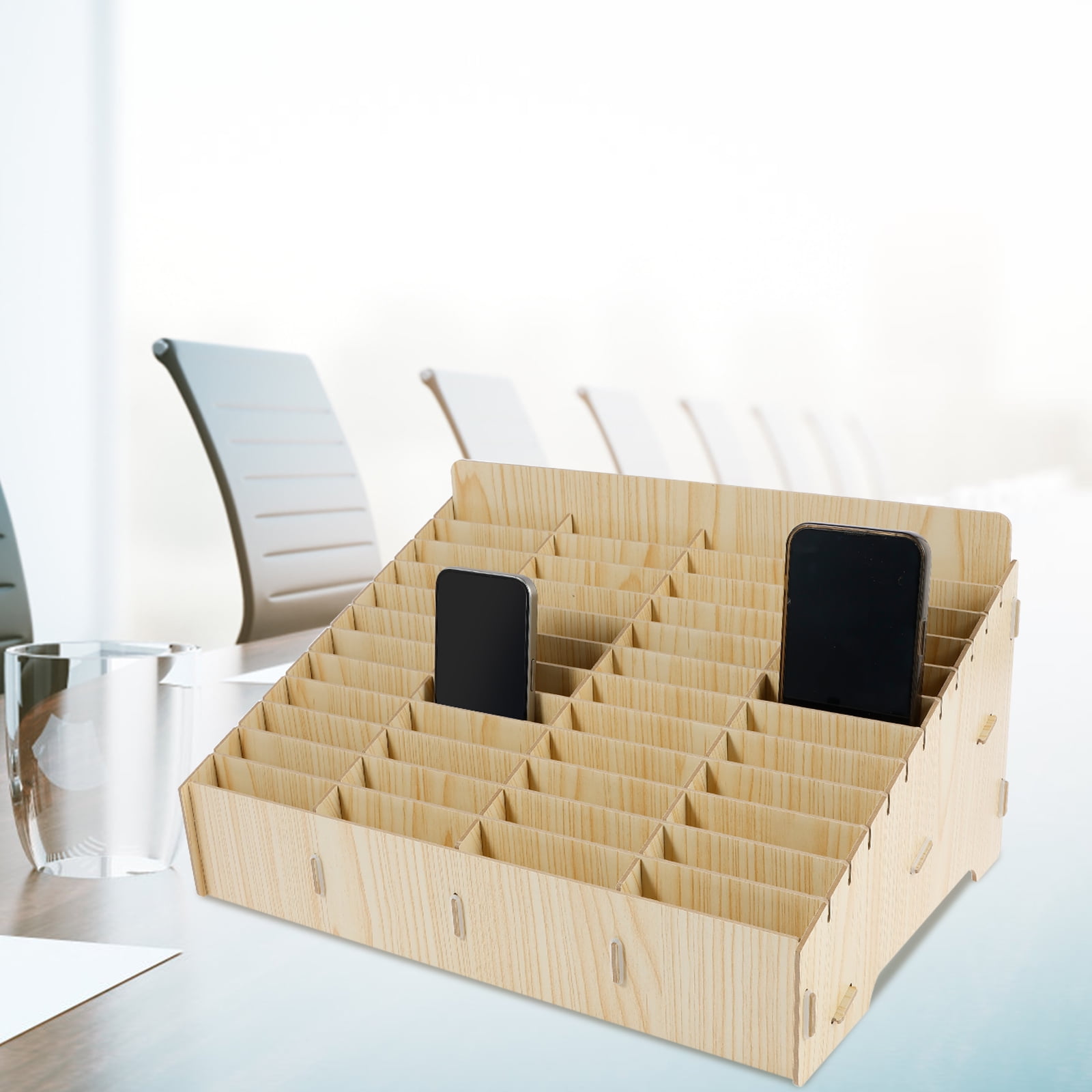 48-Grid Wooden Cell Phone Holder Desktop Organizer Storage Box for ...
