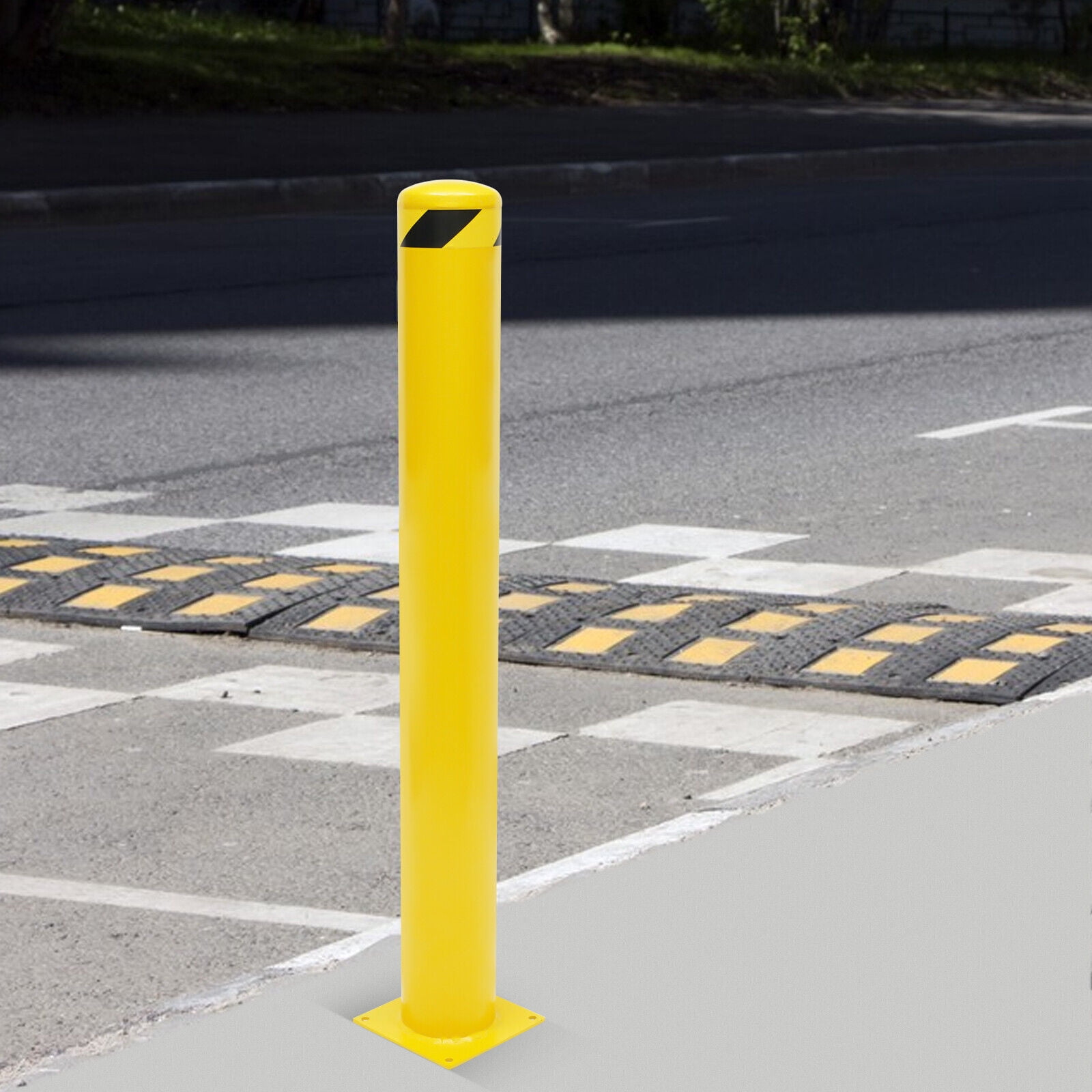 48"H 5.5"D Safety Bollard Steel Street Parking Post Yellow Sign Pipe ...