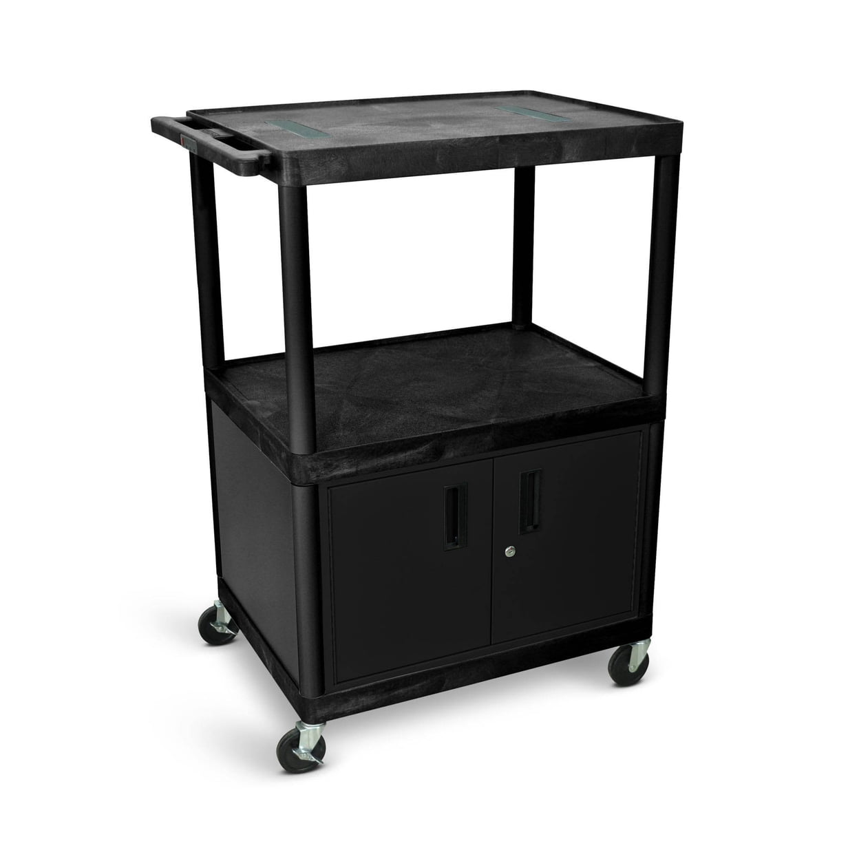 48"H Endura 3 Shelves Equipment Storage AV Cart with Cabinet - Black ...