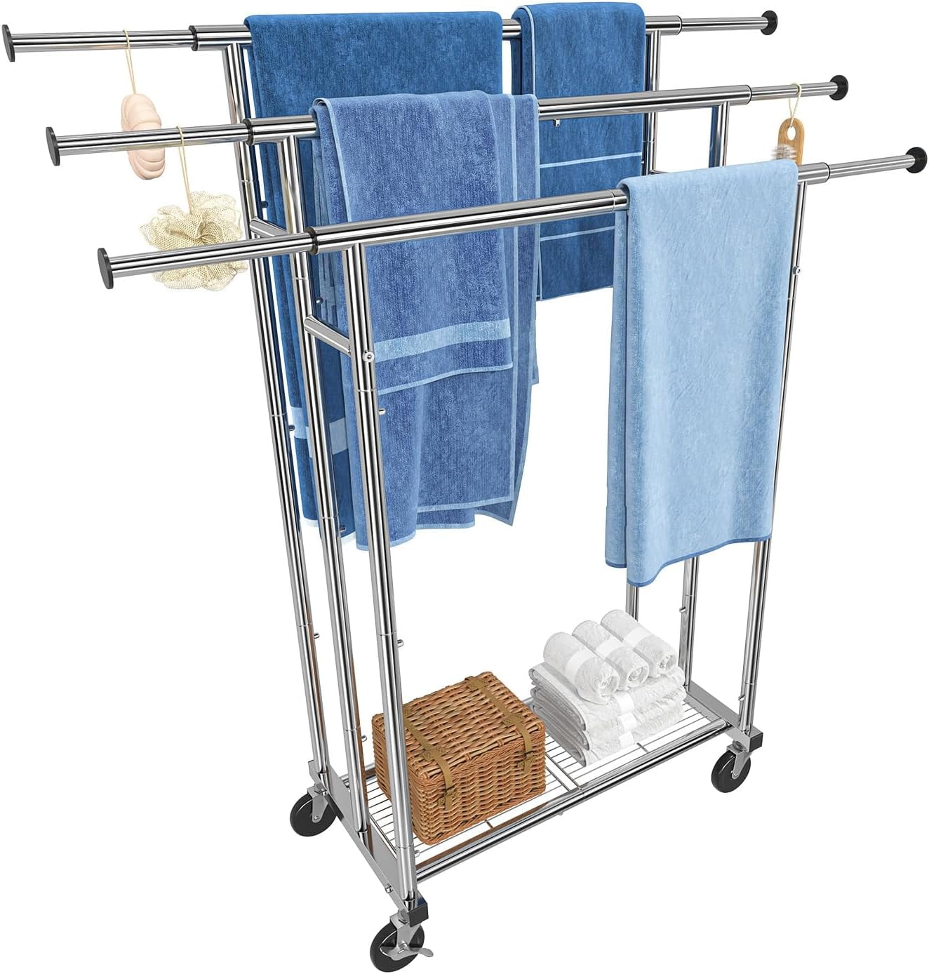 48" H Free Standing Towel Rack with Storage Shelf for Bathroom, Metal ...