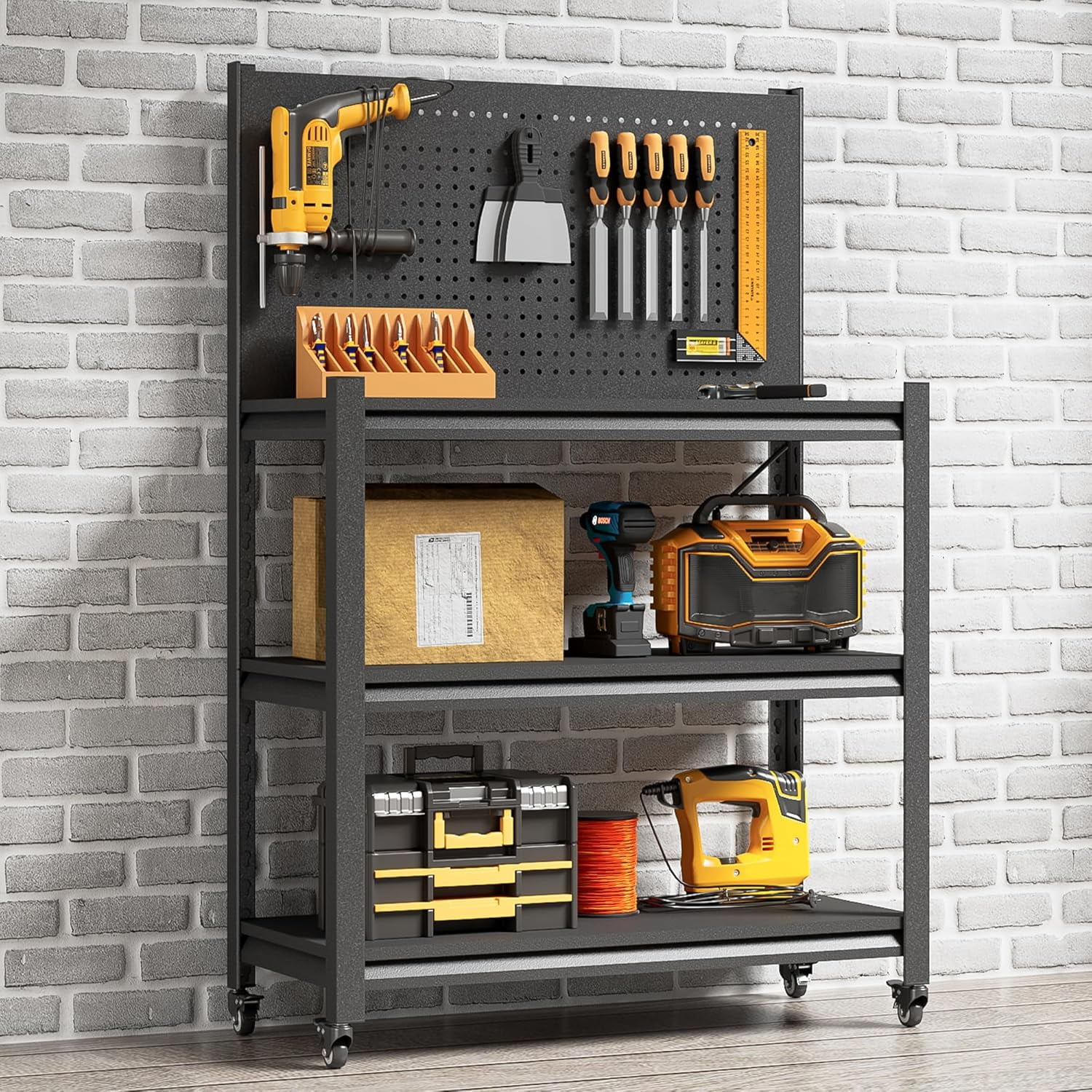 48" H Workbench with Pegboard, Heavy Duty Metal Tool Workbench with ...