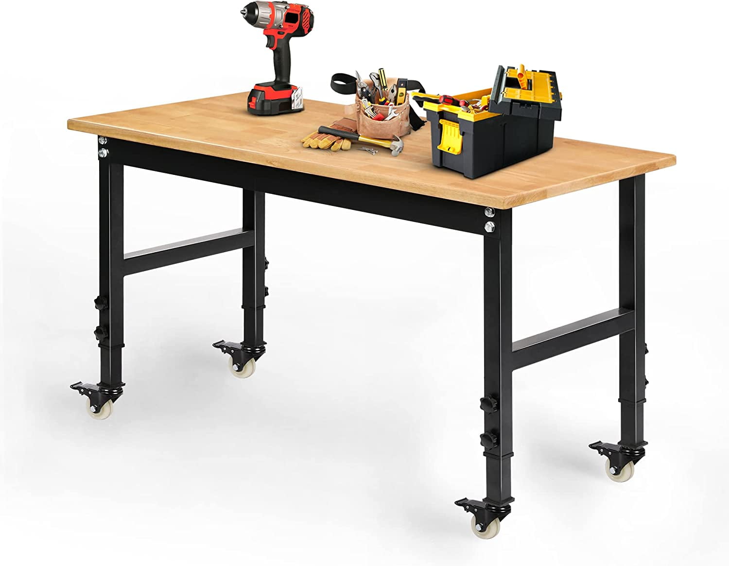 48" Heavy-Duty Adjustable Workbench for Garage, Rubber Wood shop table ...