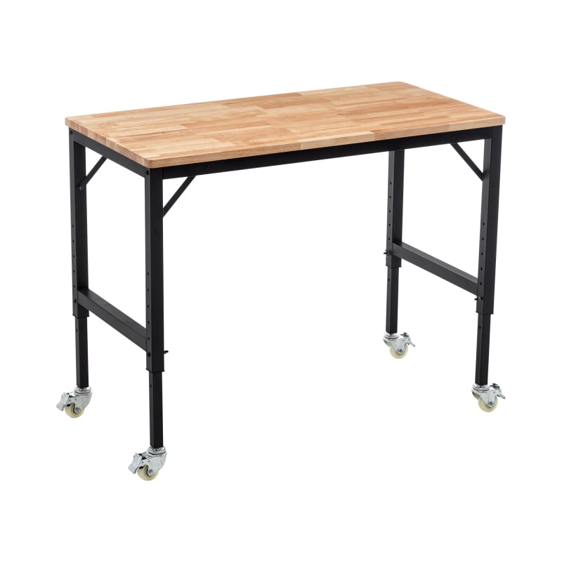 48" Heavy-Duty Adjustable Workbench for Garage, Rubber Wood shop table ...