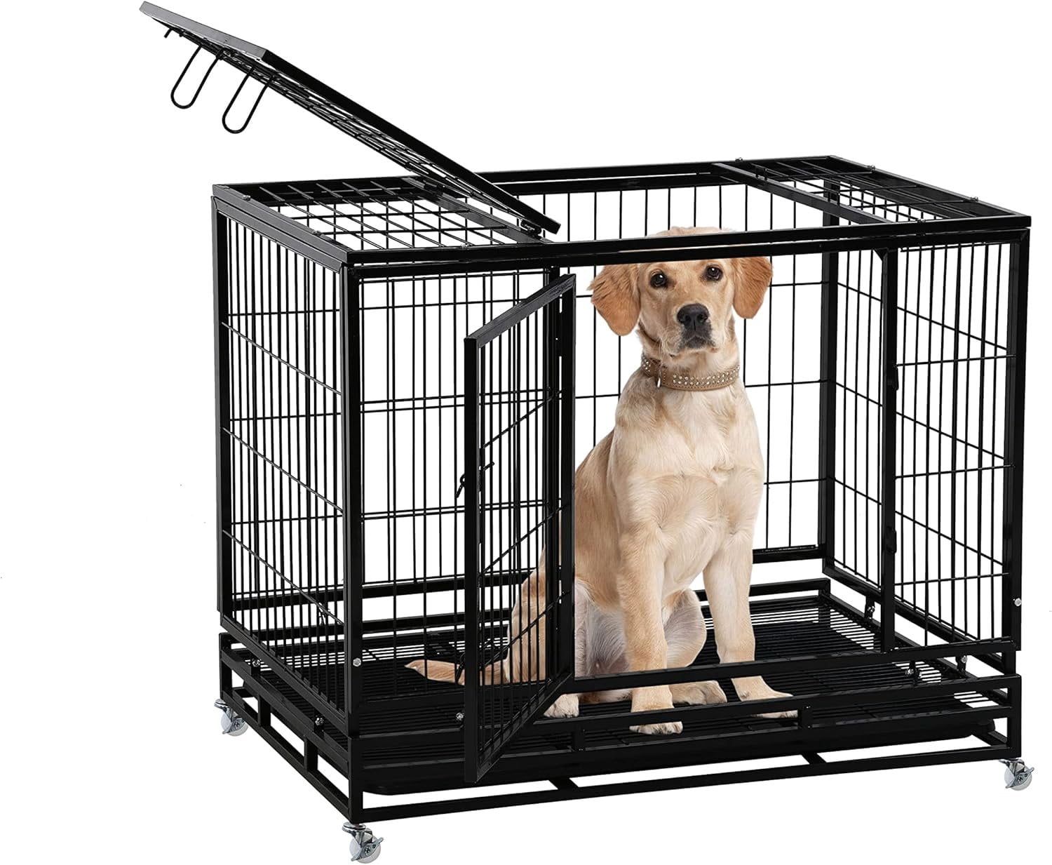 48'' Heavy Duty Crate for Medium and Large Dogs Double Doors & Locks ...