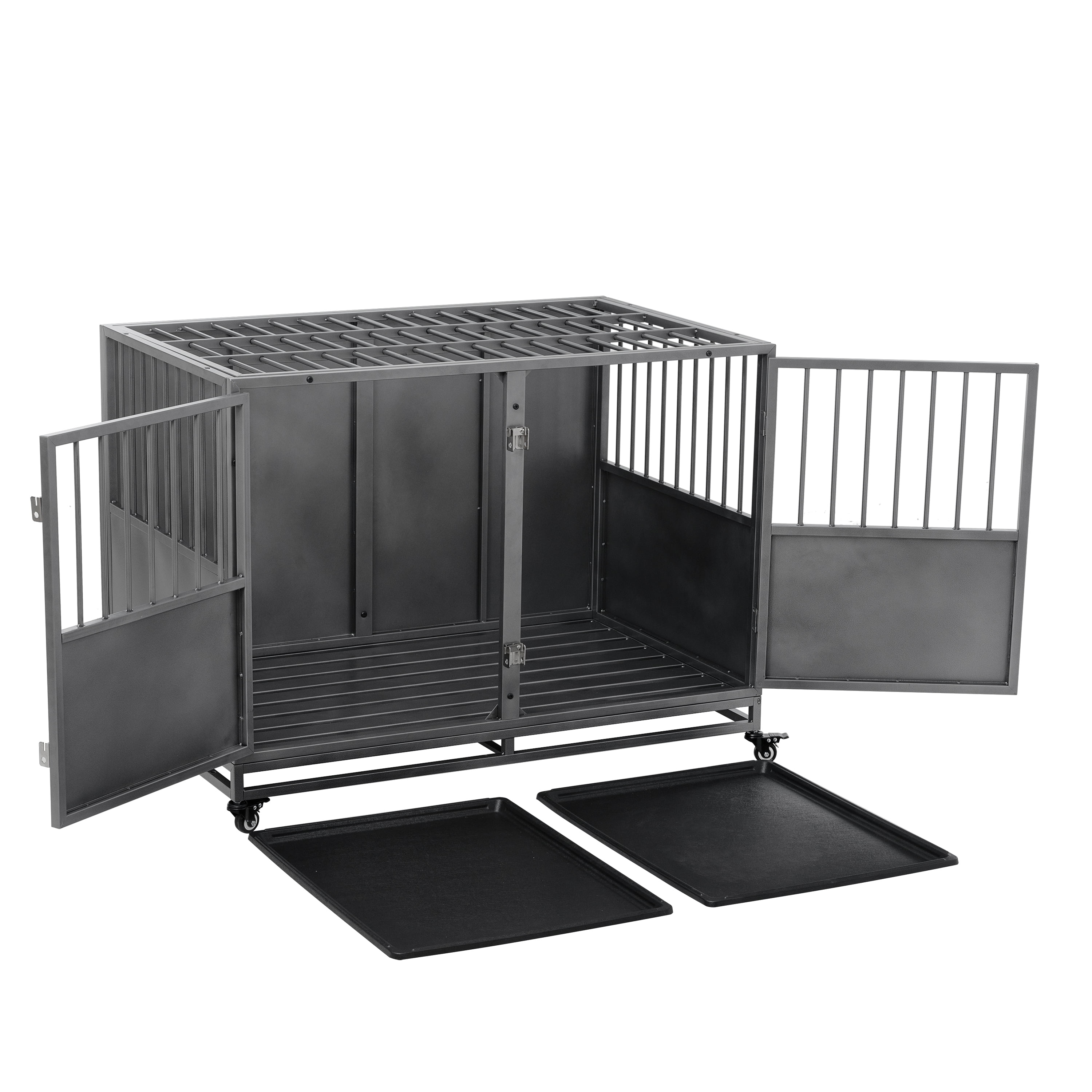 48" Heavy Duty Dog Crate, Cage Kennel Metal Pet Playpen with Wheels and ...