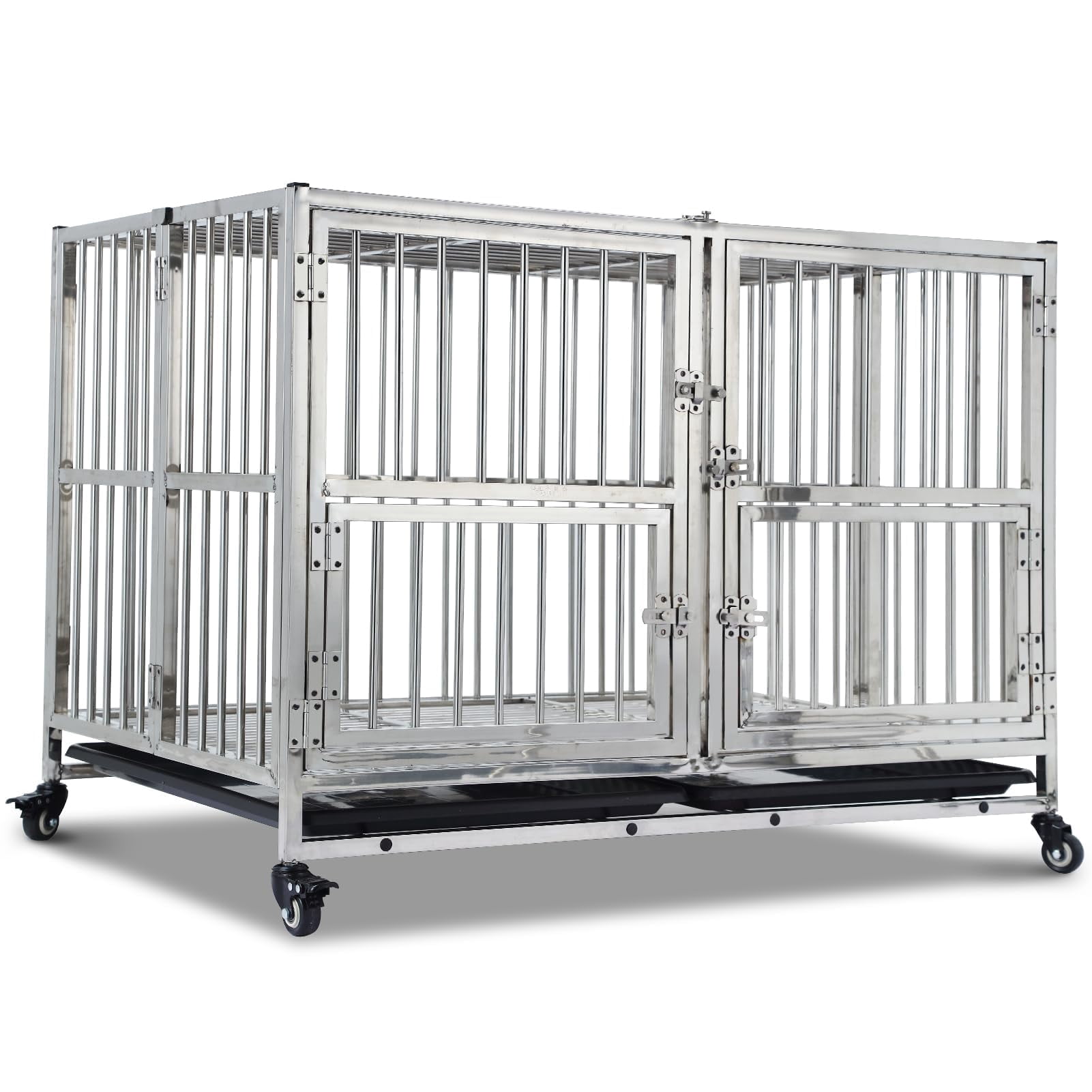 48" Heavy Duty Dog Crate, Stainless Steel Dog Kennel, Suitable for High ...