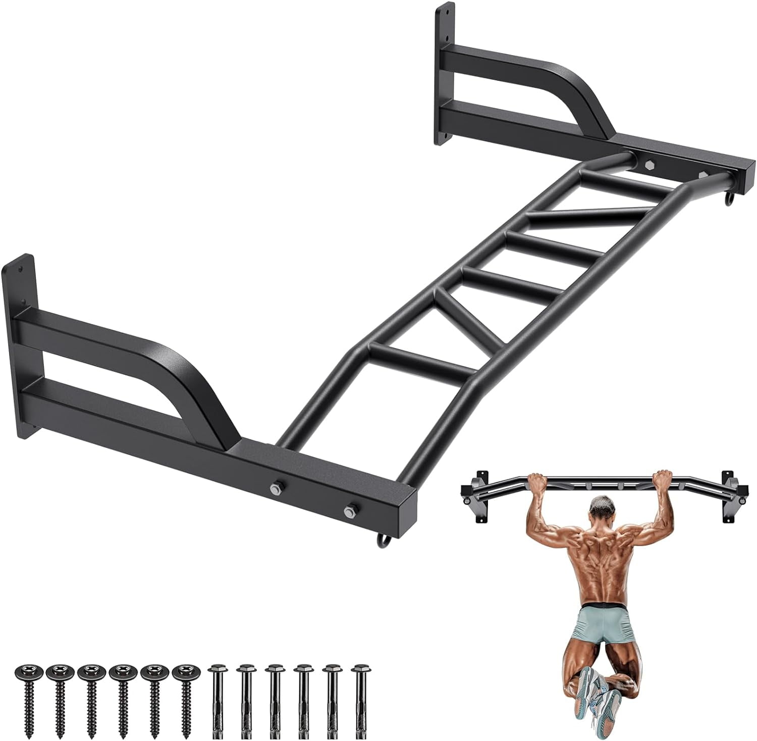 48'' Heavy Duty Pull Up Bar Wall Mount Multi-function Chin up with Home ...