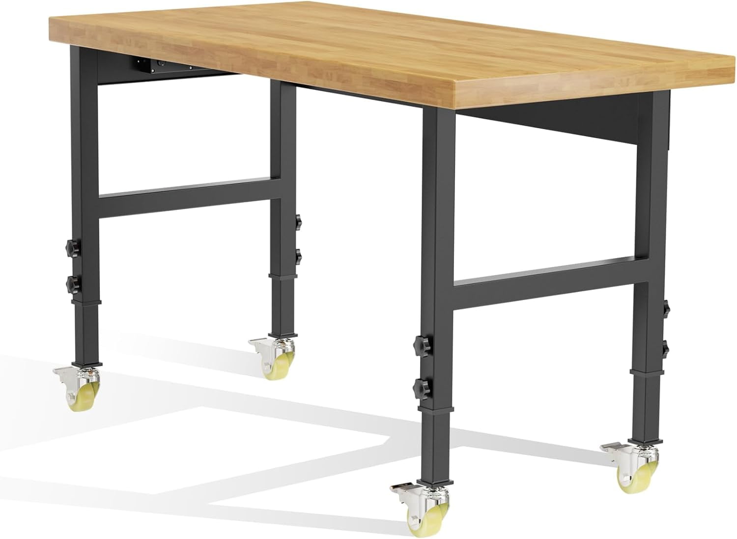 Odaof 48” Solid Wood Workbench with Wheels, Adjustable Height, 3000 Lbs ...