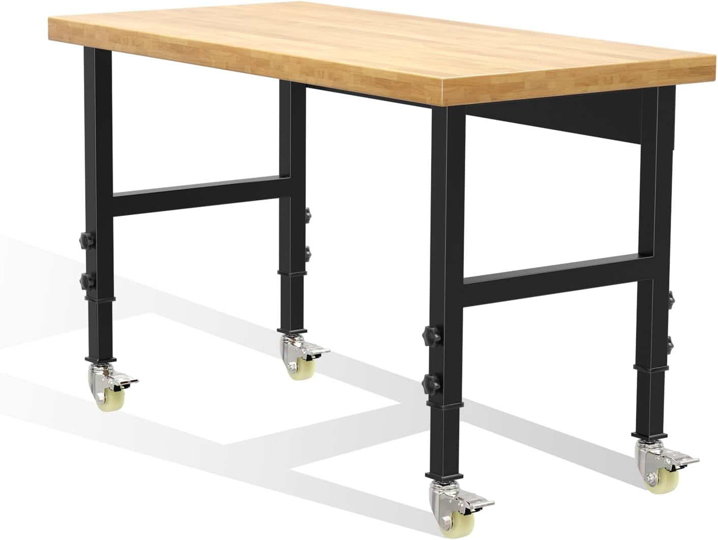 48” Heavy-Duty Solid Wood Work Bench Work Table with Wheels, Adjustable ...