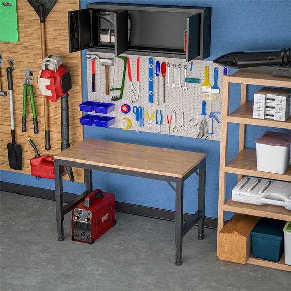 48'' Heavy Duty Workbench, Wood Workstation Table with Metal Frame ...