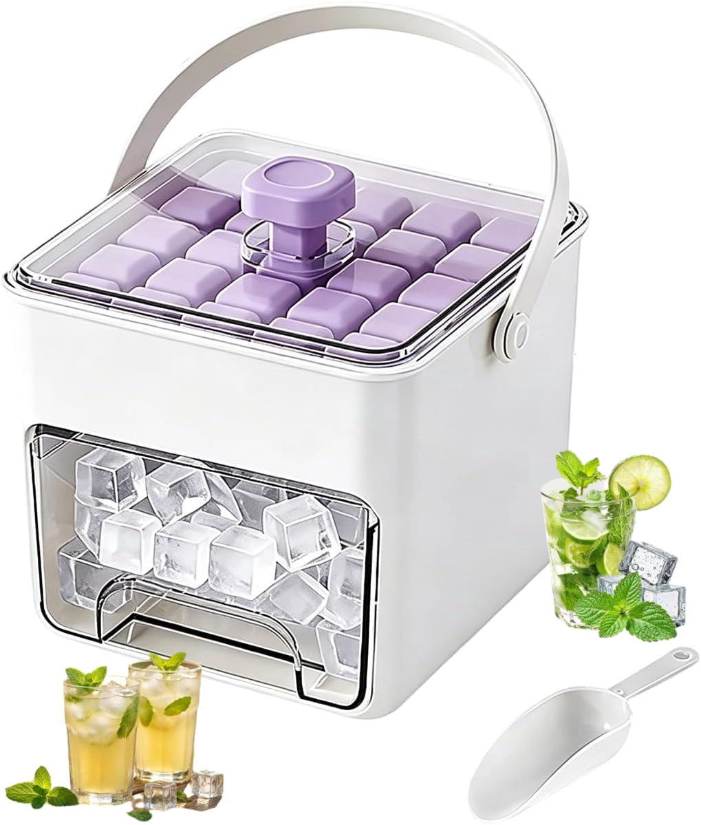 48 Ice-cube Maker with Easy Press Lid,Double-Layer Portable Ice-Maker ...