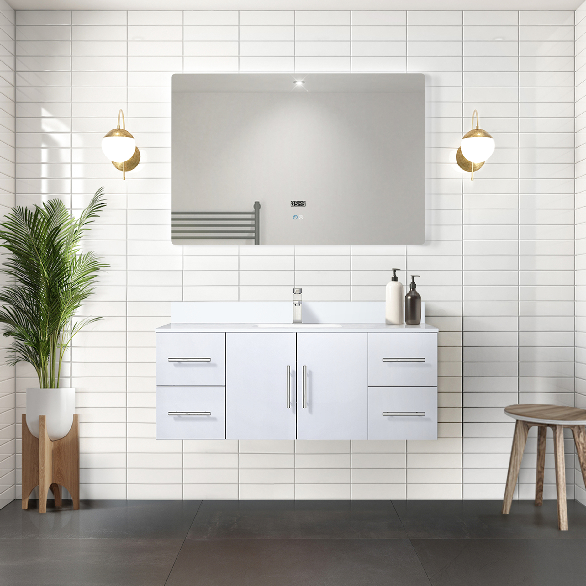 48 In. Bath Vanity Glossy White - Marble Top And Faucet Included Soft ...