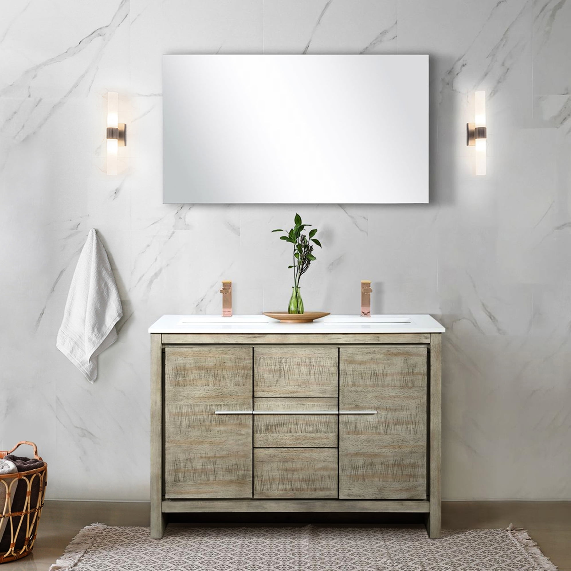 48 In. Rustic Double Bath Vanity, 20 D, Cultured Marble Top With Rose ...