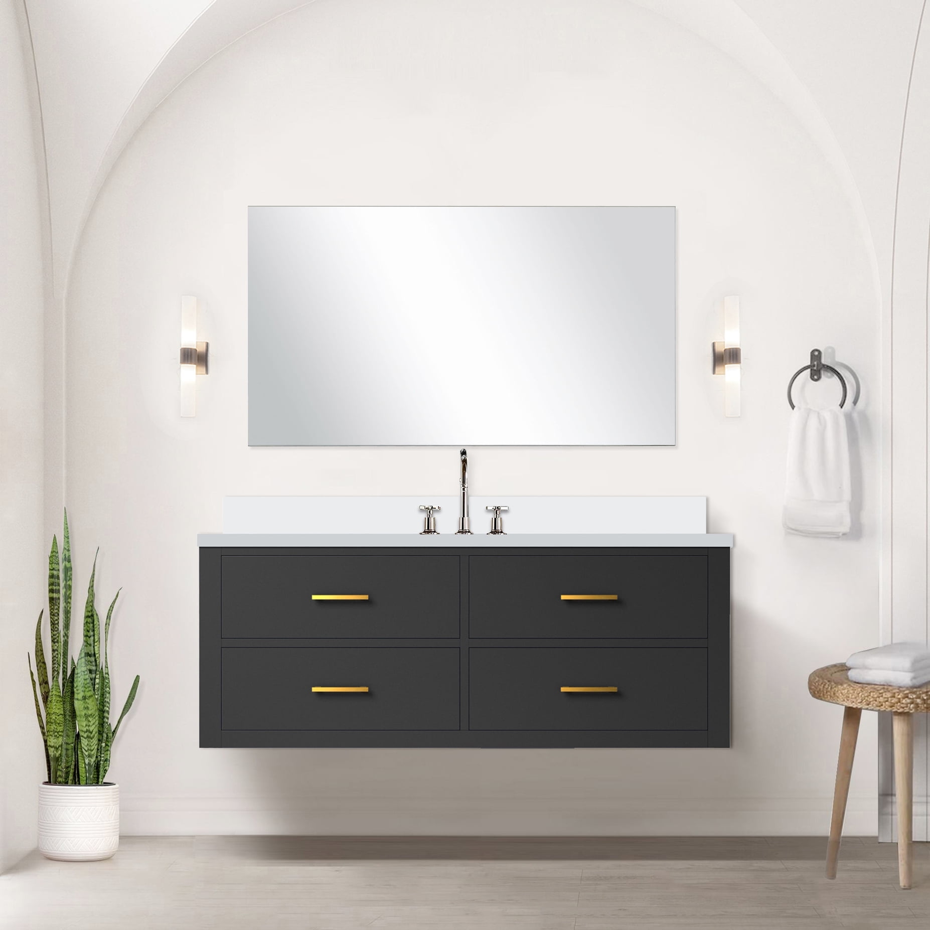 48 In. W X 22 D Black Vanity With Moth- Cultured Marble Top And Solid ...