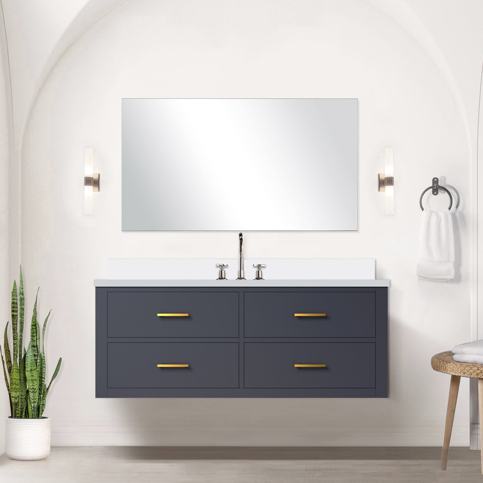48 In. W X 22 D Blue Vanity With Cultured Marble Top, 43 Mirror, And ...
