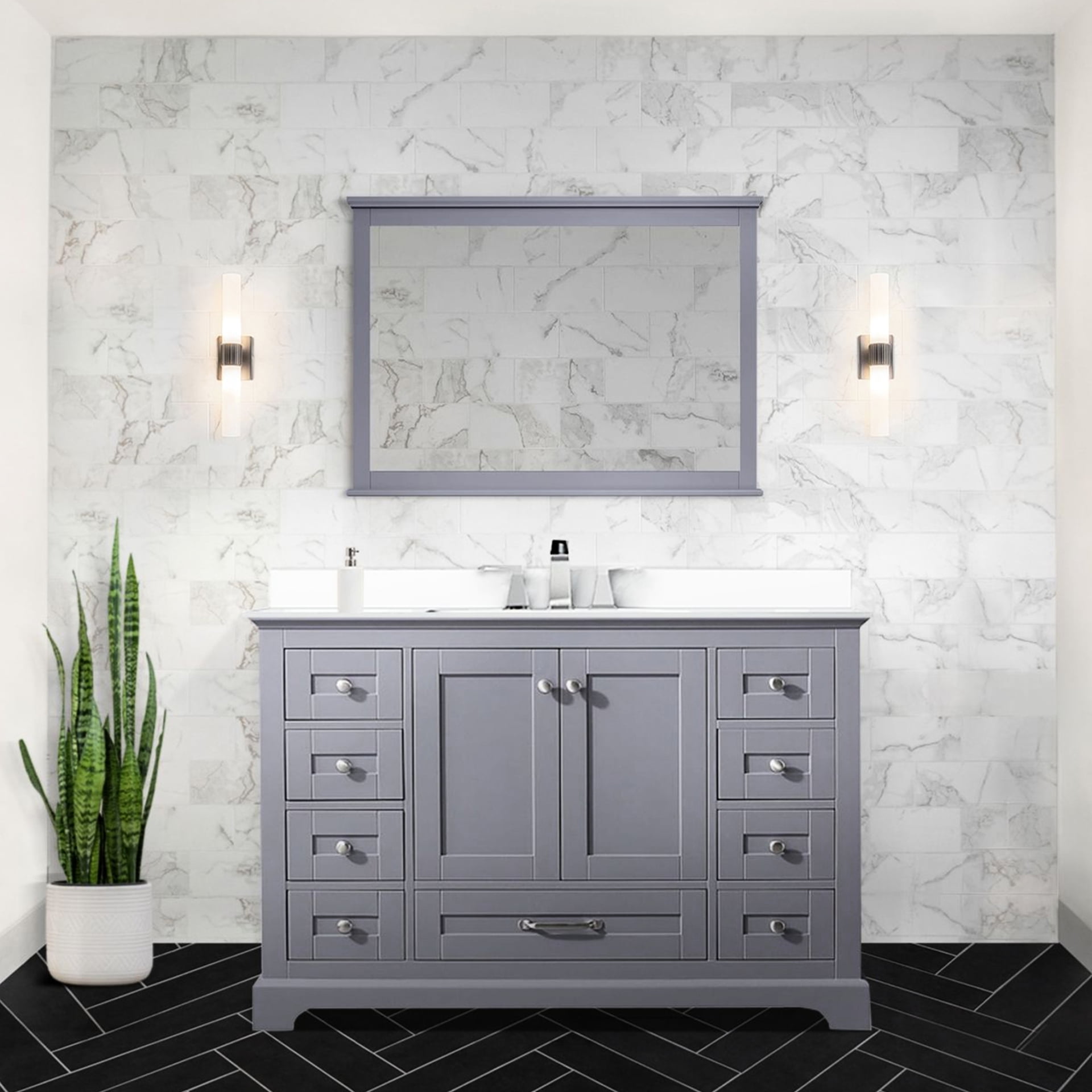 48 In. W X 22 D Dark Grey Bath Vanity With Marble Top & Faucet Included ...