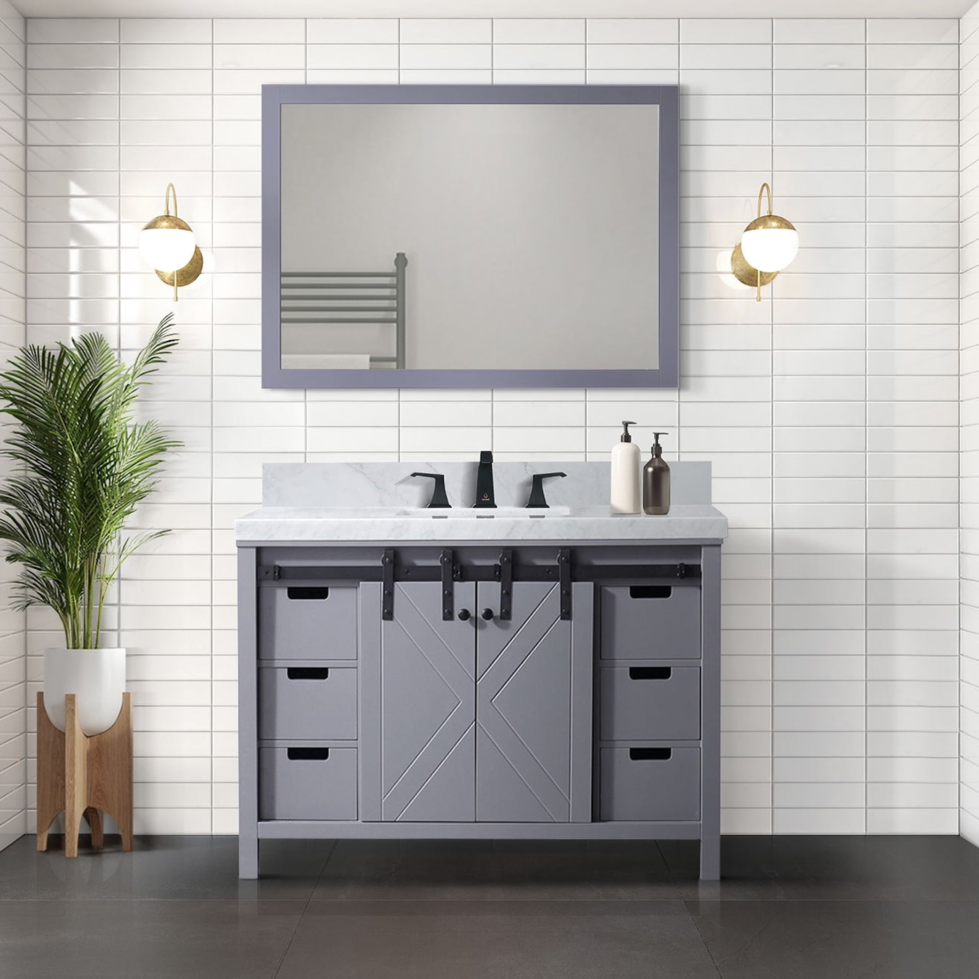 48 In. W X 22 D Dark Grey Bathroom Vanity With Marble Countertop ...