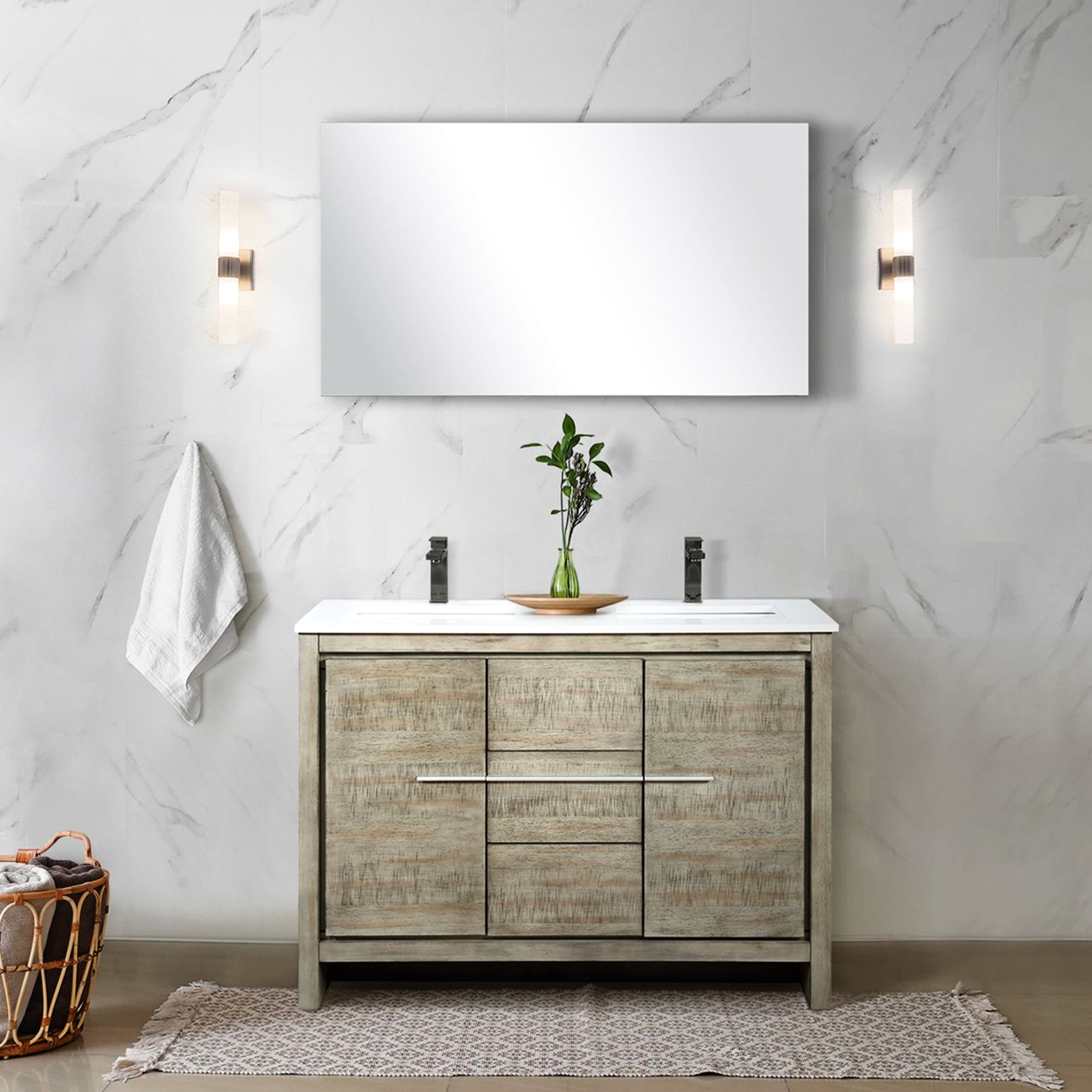 48 In. Width Rustic Bathroom Vanity With 20 Depth, Marble Top, Metal ...