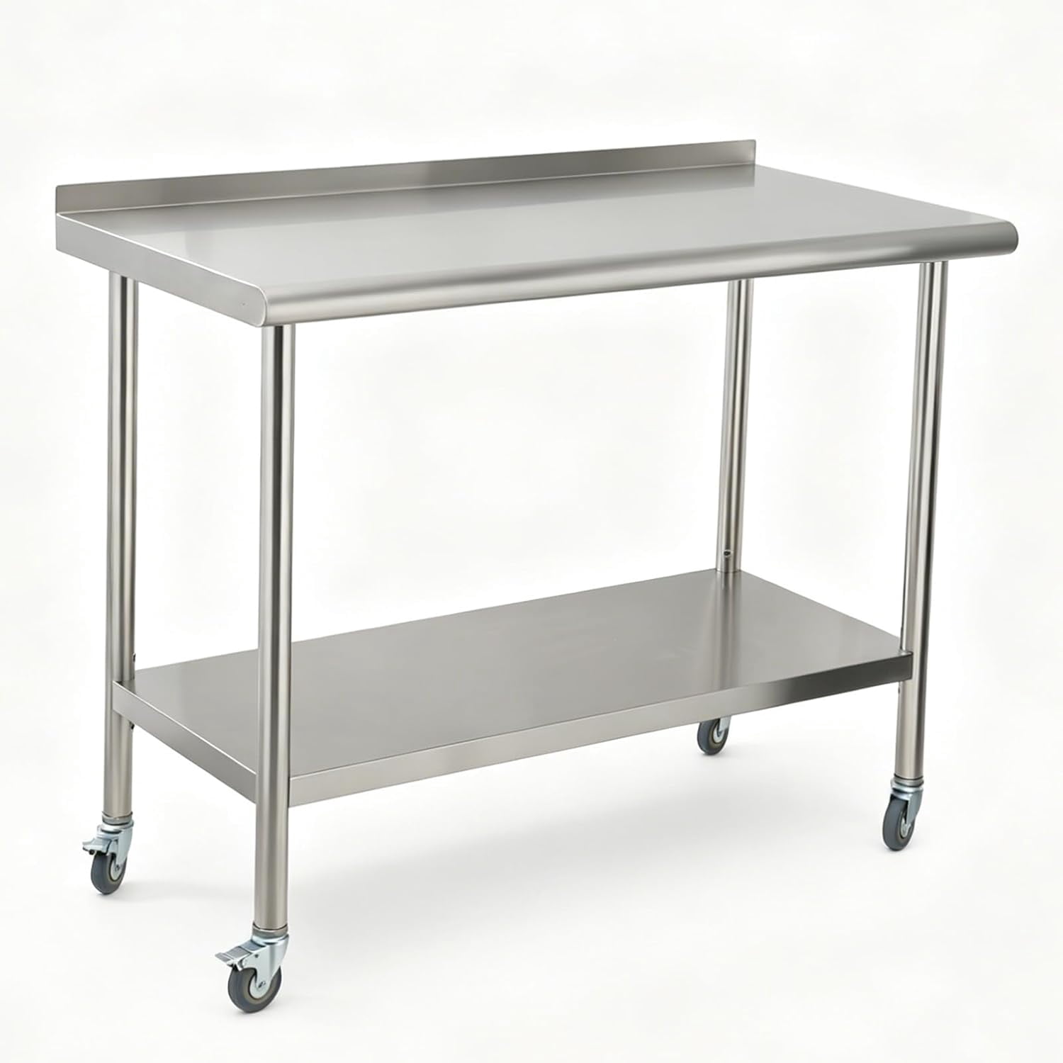 48 In x24 In Rolling Stainless Steel Work Table with Backsplash 0.7mm ...