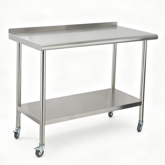 48 In x24 In Rolling Stainless Steel Work Table with Backsplash 0.7mm ...
