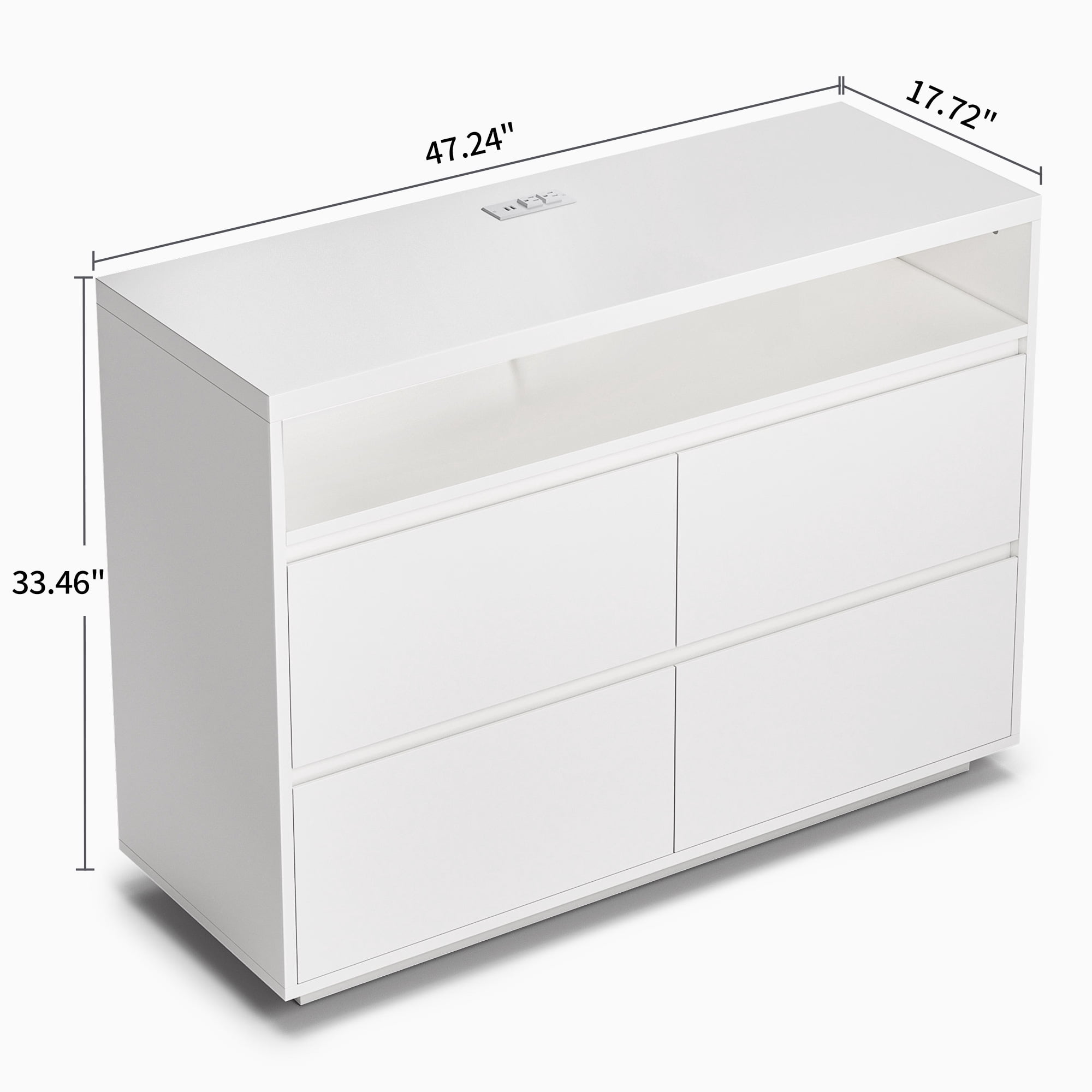 48 Inch 4 Drawer Dresser, White Chest of Drawers With Power Outlet ...