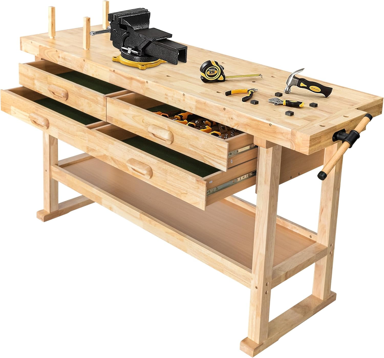 48-Inch Acacia Hardwood Workbench with Drawer - 330lbs Weight Capacity ...