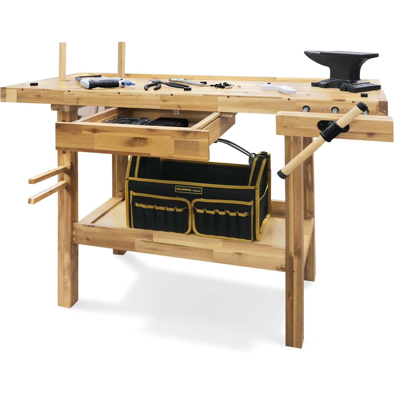 48-Inch Acacia Hardwood Workbench with Drawer - 330lbs Weight Capacity ...