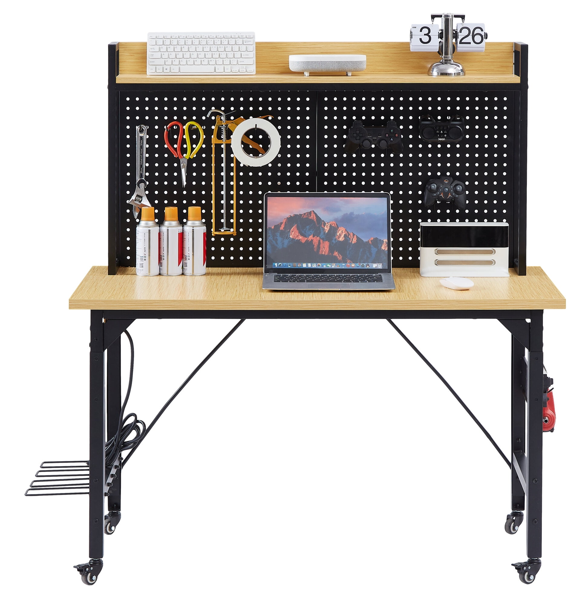 48 Inch Adjustable Workbench with Pegboard, Heavy Duty Wooden Desktop ...