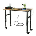 48 Inch Adjustable Workbench Work Table with Wheels and 5 Power Outlets ...