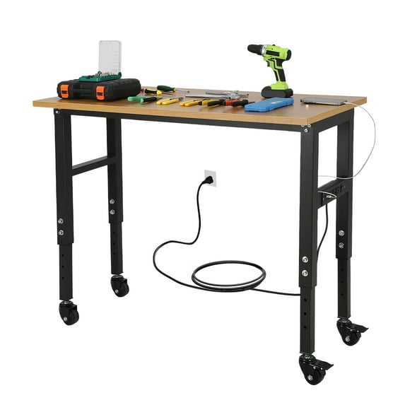 48 Inch Adjustable Workbench Work Table with Wheels and 5 Power Outlets ...