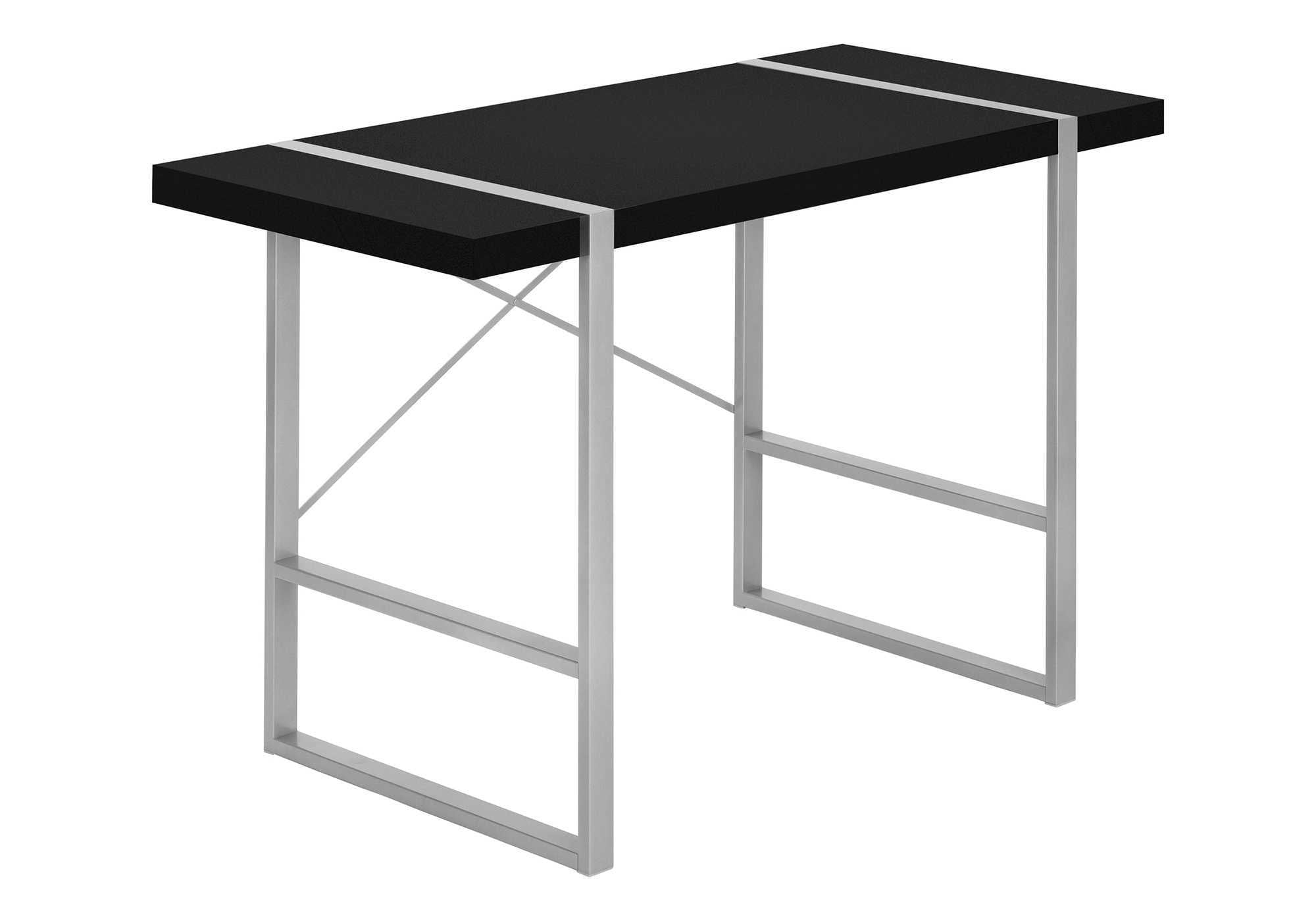 48 Inch Black Computer Desk with Silver X Frame and Floating Metal Base ...
