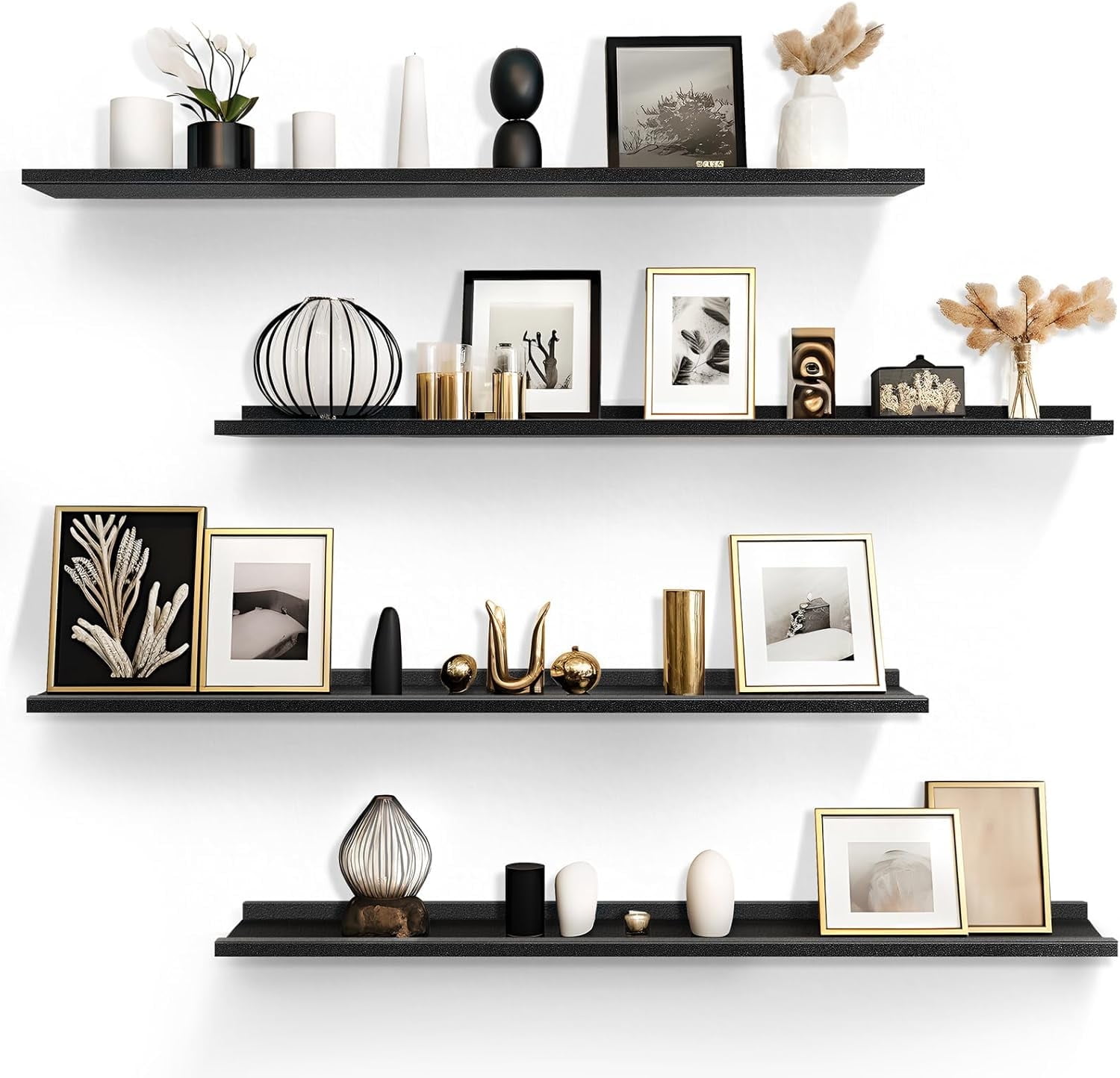 48-Inch Black Floating Shelves for Wall Storage Set of 4 - Modern ...