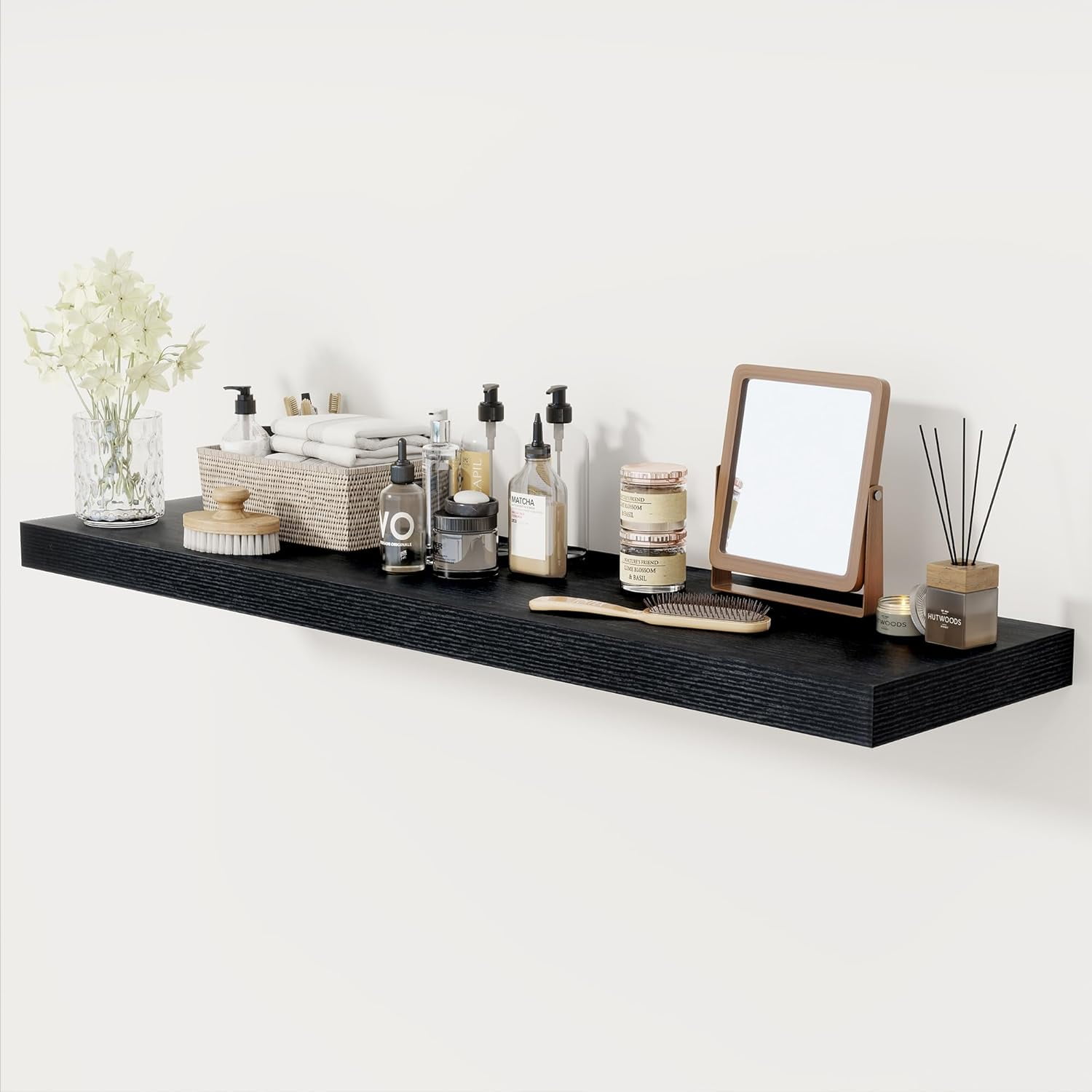 48 Inch Black Floating Wall Shelves, 12 Inch Deep Large Floating ...