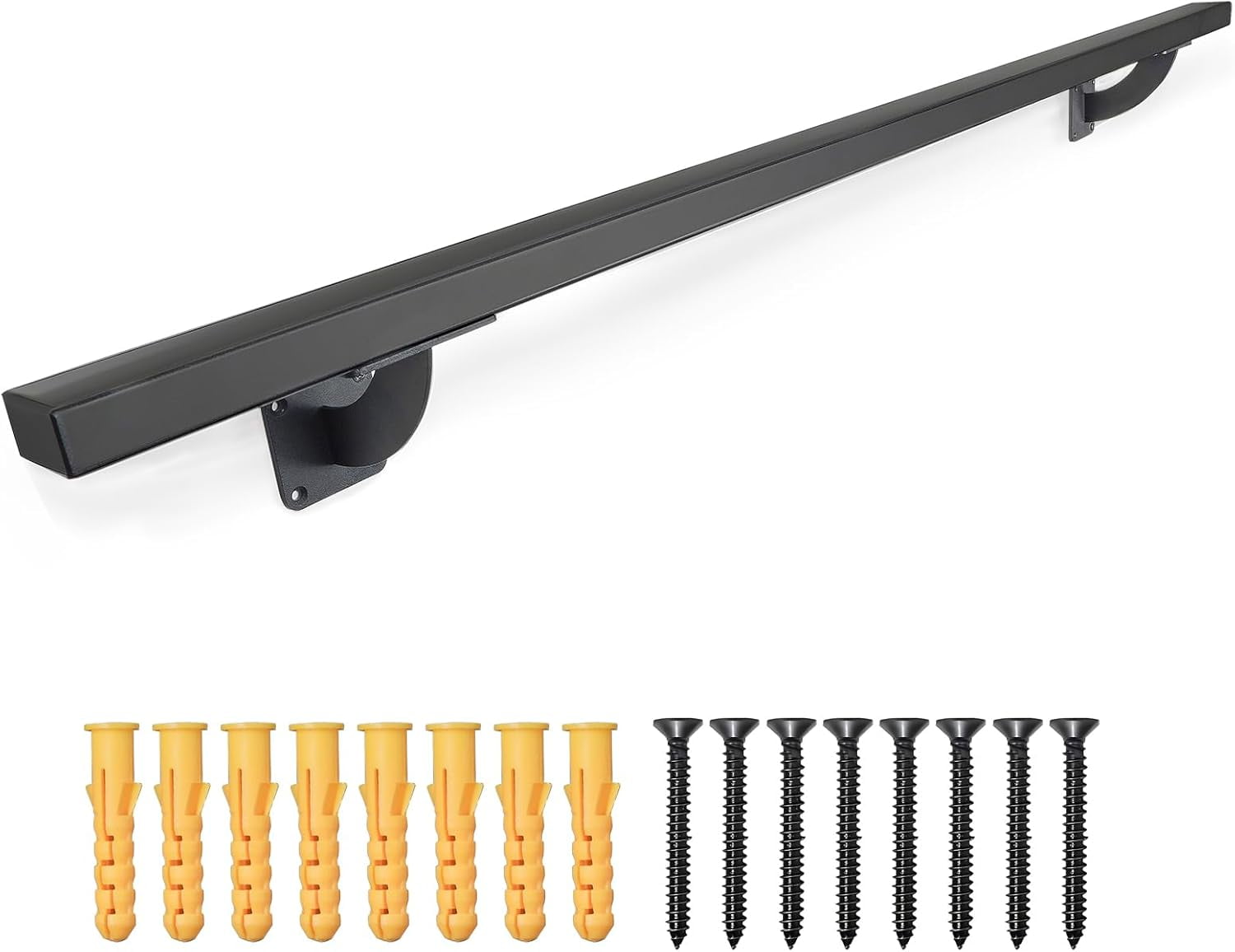 48 Inch Black Square Pipe Staircase Handrails - 4 FT Wall Mount ...