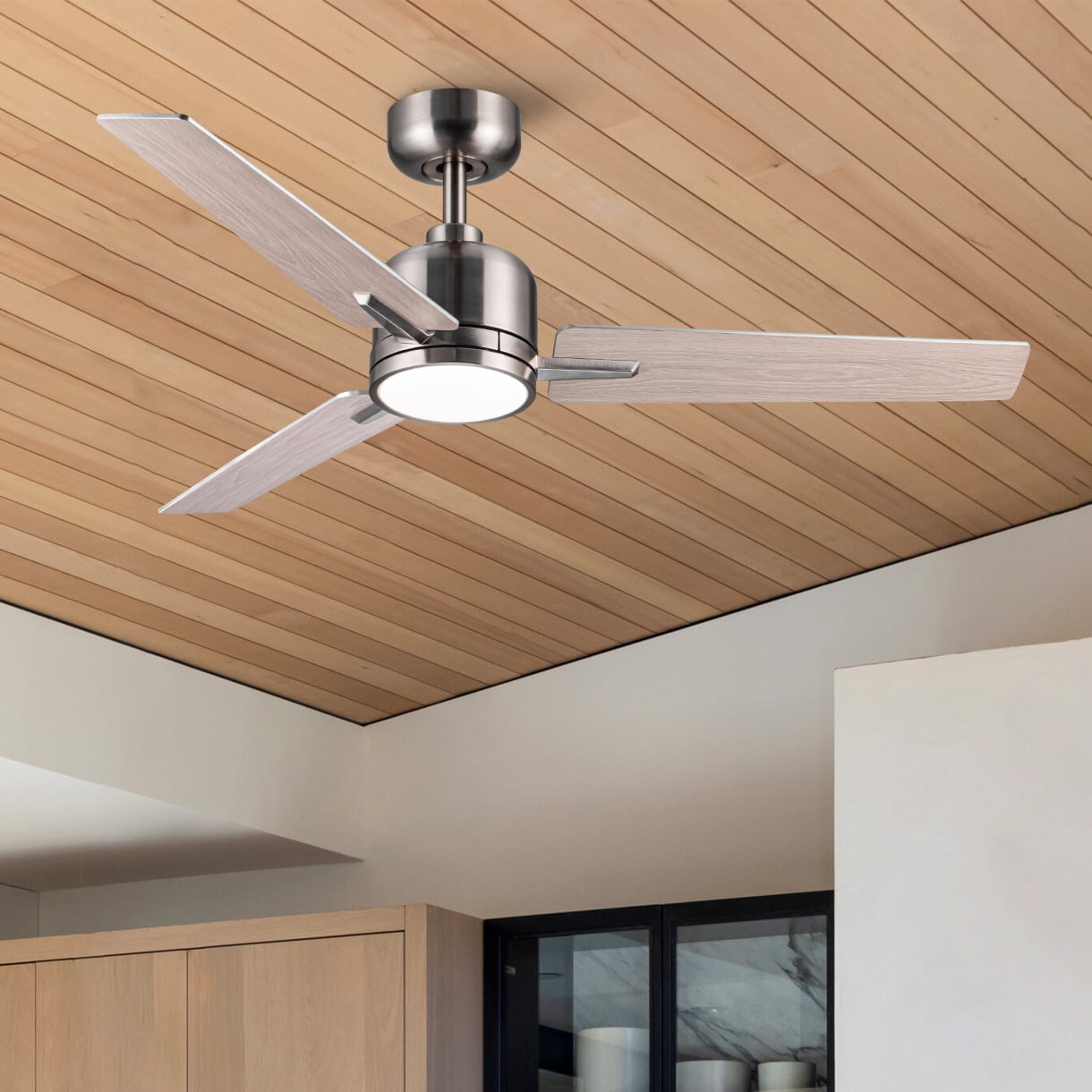 48-Inch Brushed Nickel Low Profile Ceiling Fan with Light for Medium ...