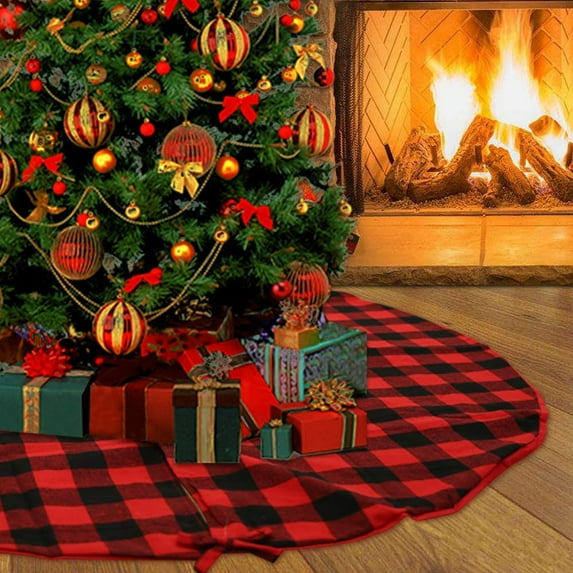 48 Inch Buffalo Plaid Christmas Tree Skirt Large Red and Black Buffalo ...