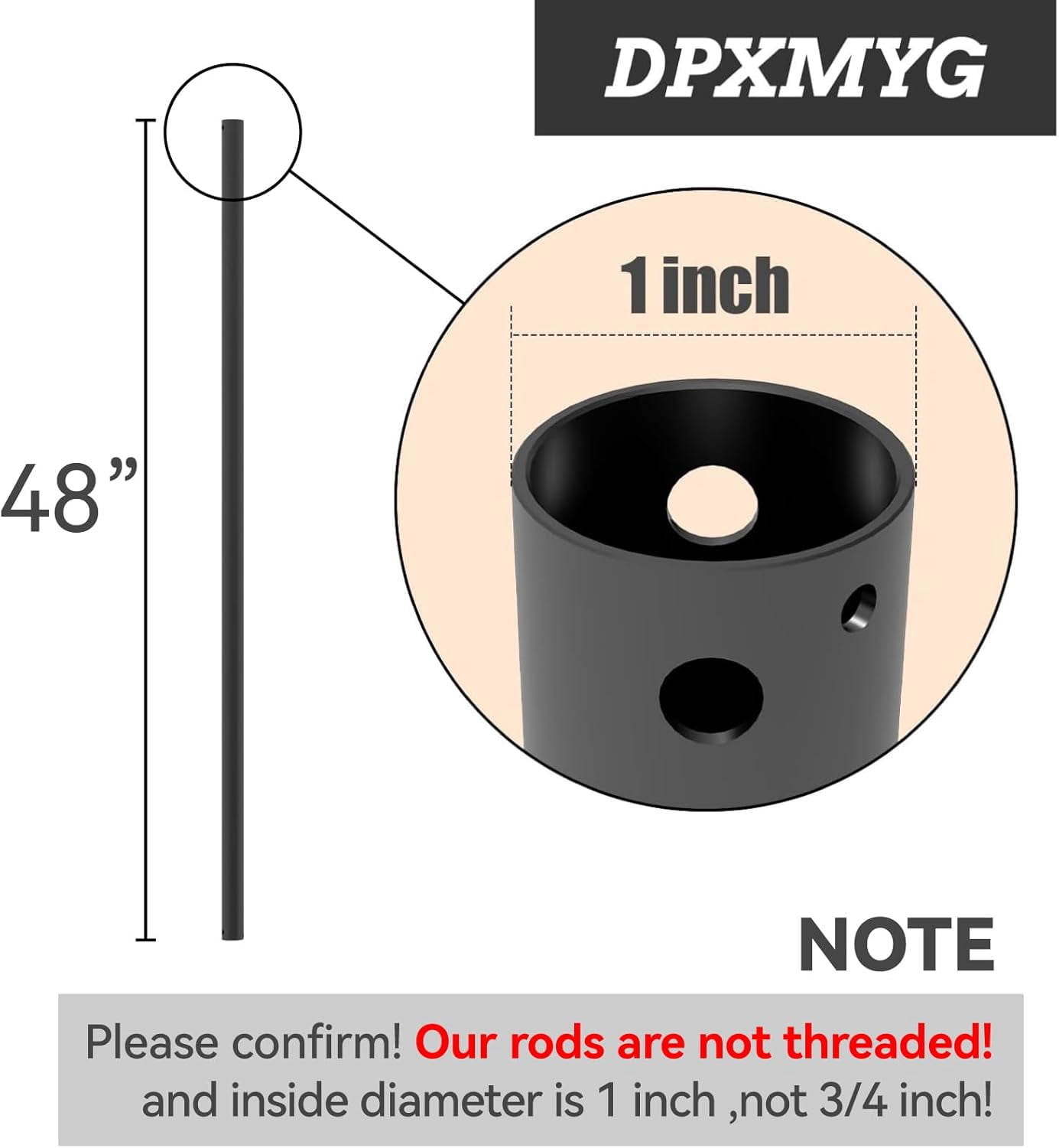 48 Inch Ceiling Fan Downrod, 4 FT Black Extension Rod for Standard Fans ...