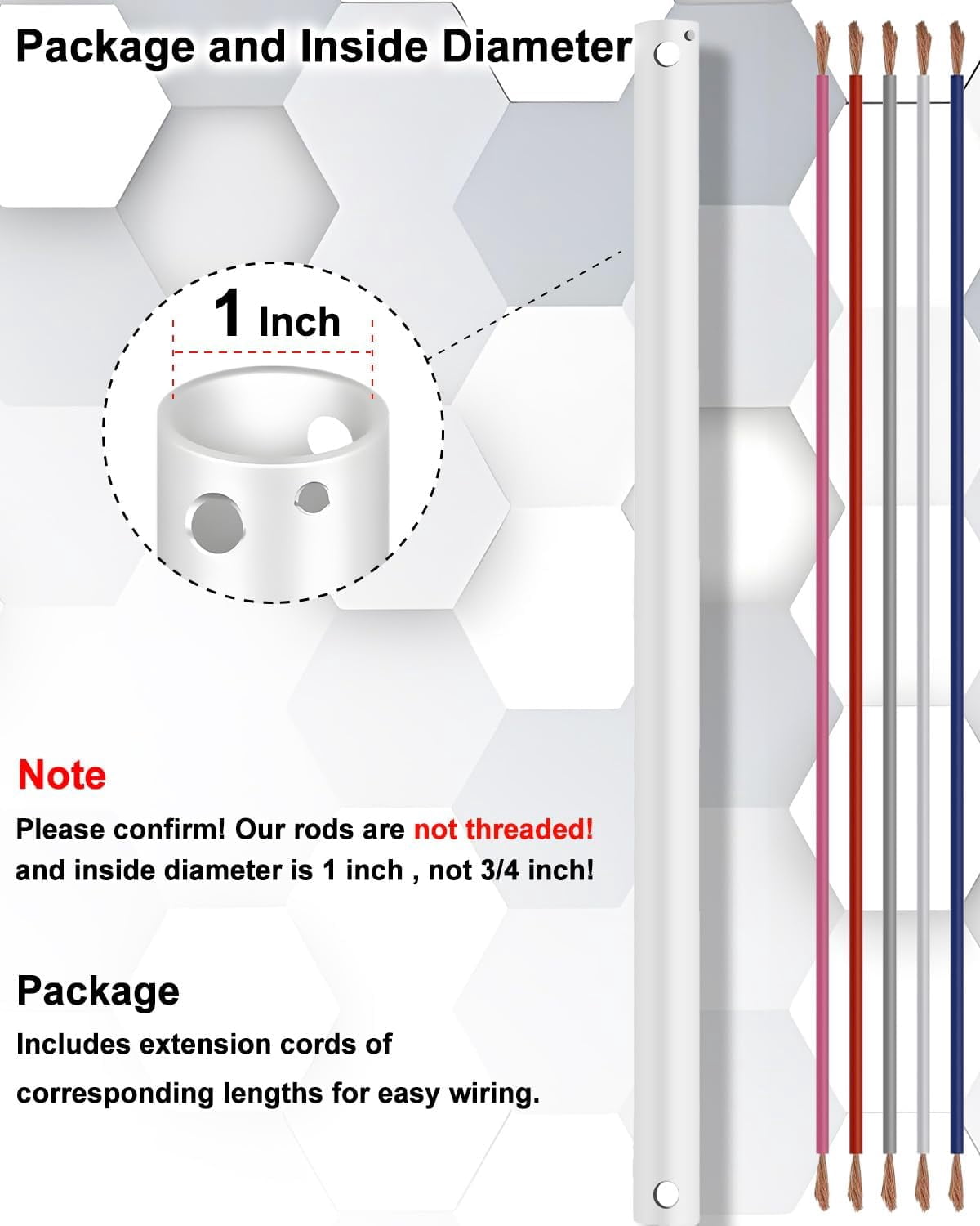 48 Inch Ceiling Fan Extension Rod, 1" Outer Diameter White Ceiling Fan ...