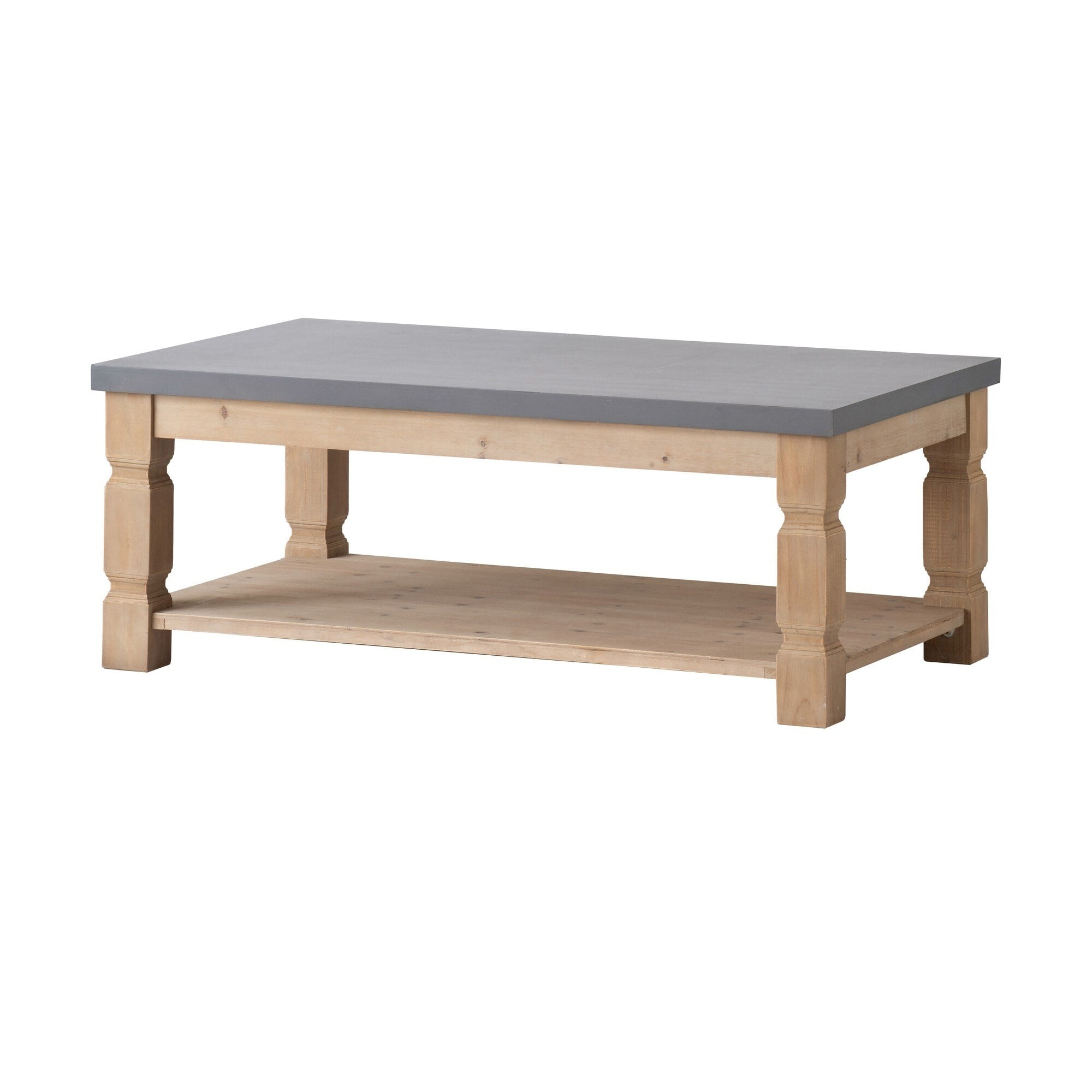 48 Inch Coffee Table, Rectangular, Concrete Top, Wood Frame, Rustic ...