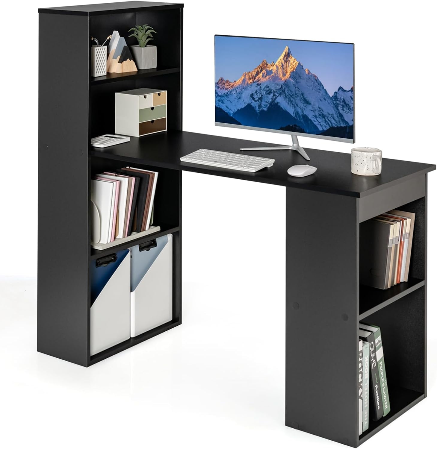 48 Inch Computer Desk with Bookshelf, 3-in-1 Home Office Desk with 4 ...