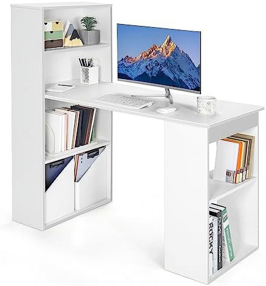 48 Inch Computer Desk with Bookshelf 3-in-1 Home Office Desk with 4 ...