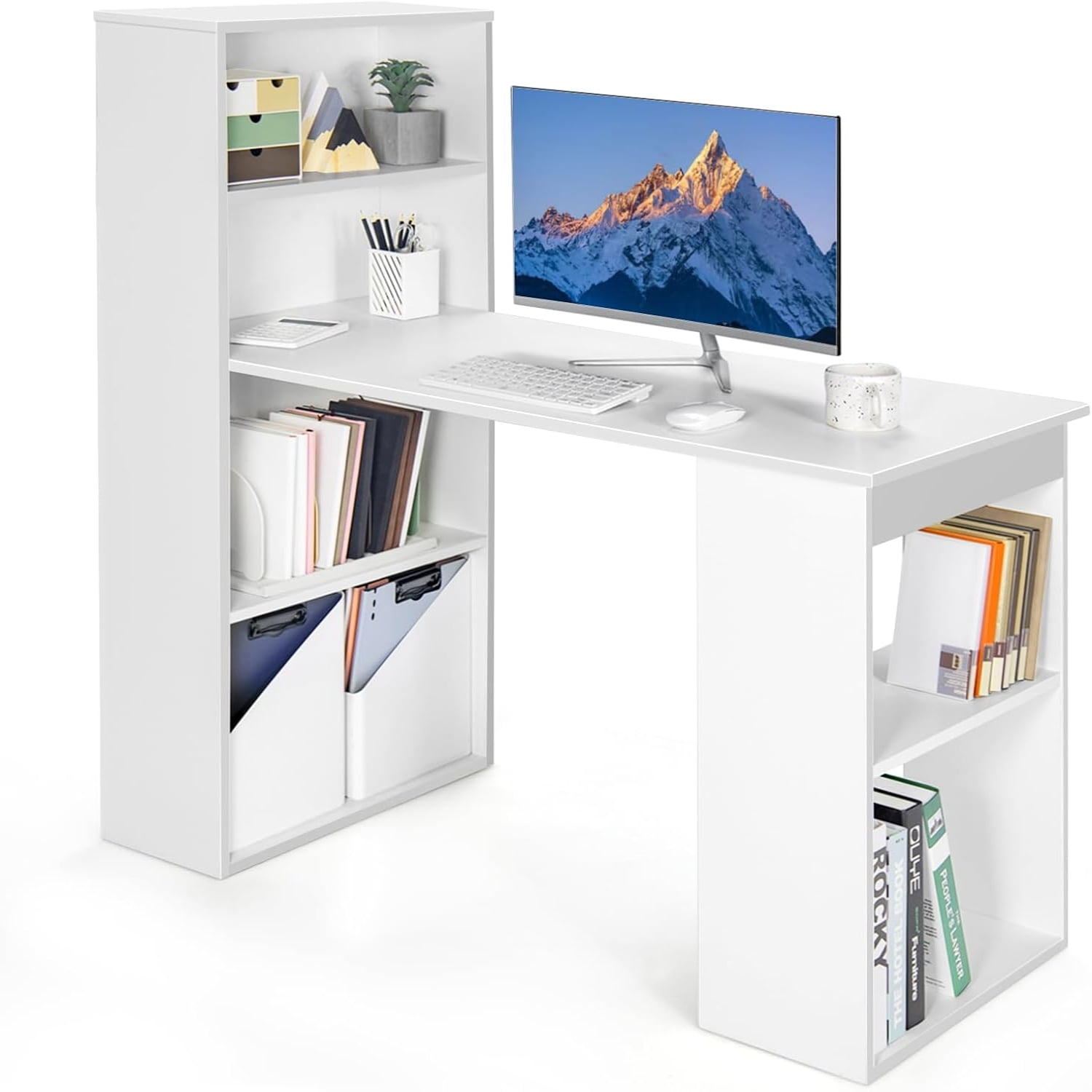 48 Inch Computer Desk with Bookshelf 3-in-1 office Desk with 4-Tier ...