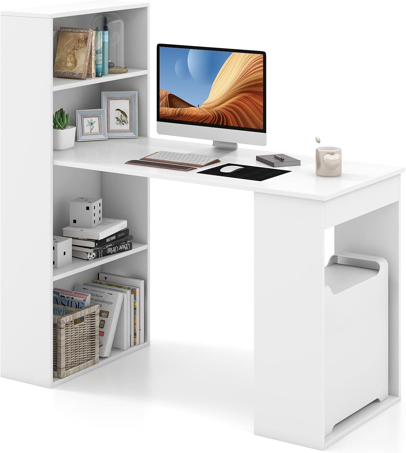 48 Inch Computer Desk with Bookshelf, Reversible Study Writing Desk ...