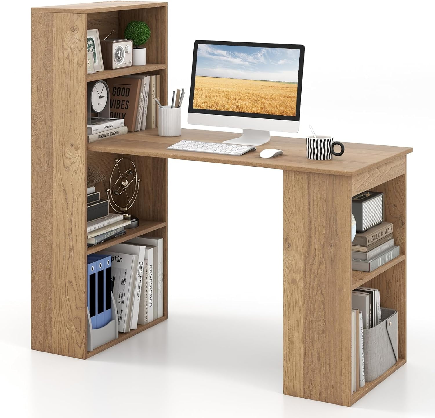 48 Inch Computer Desk with Bookshelf, Reversible Study Writing Desk ...