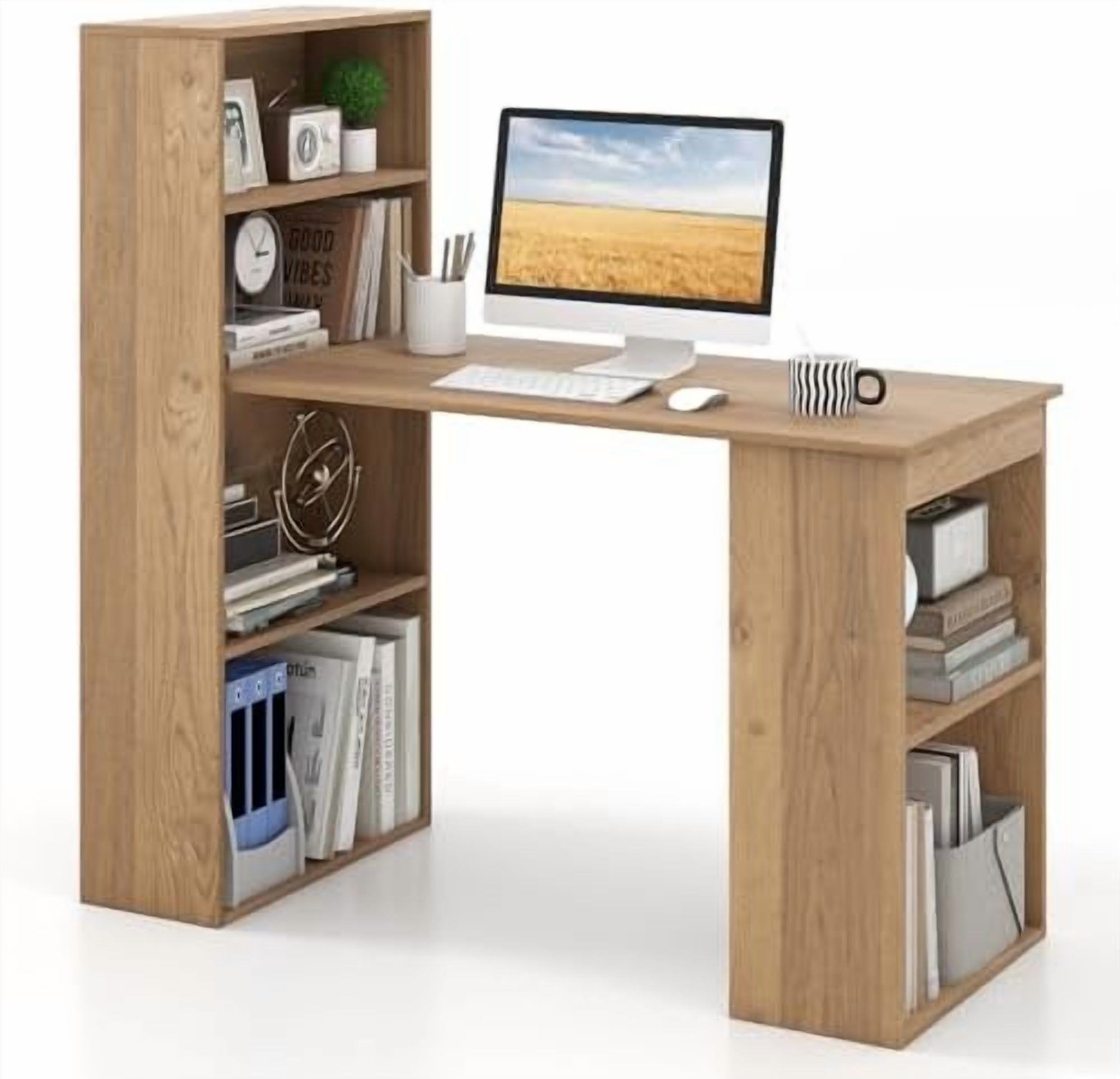 48 Inch Computer Desk with Bookshelf, Reversible Study Writing Desk ...