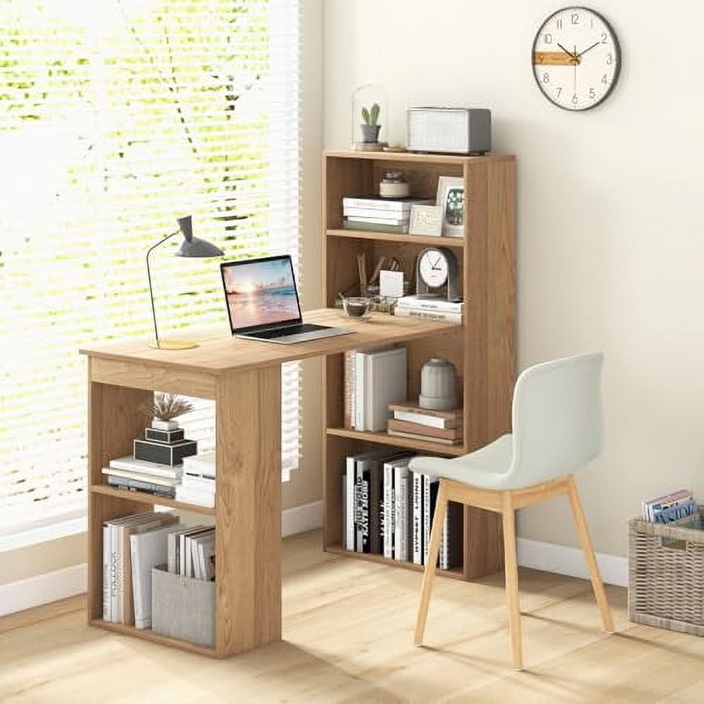 48 Inch Computer Desk with Bookshelf, Reversible Study Writing Desk ...