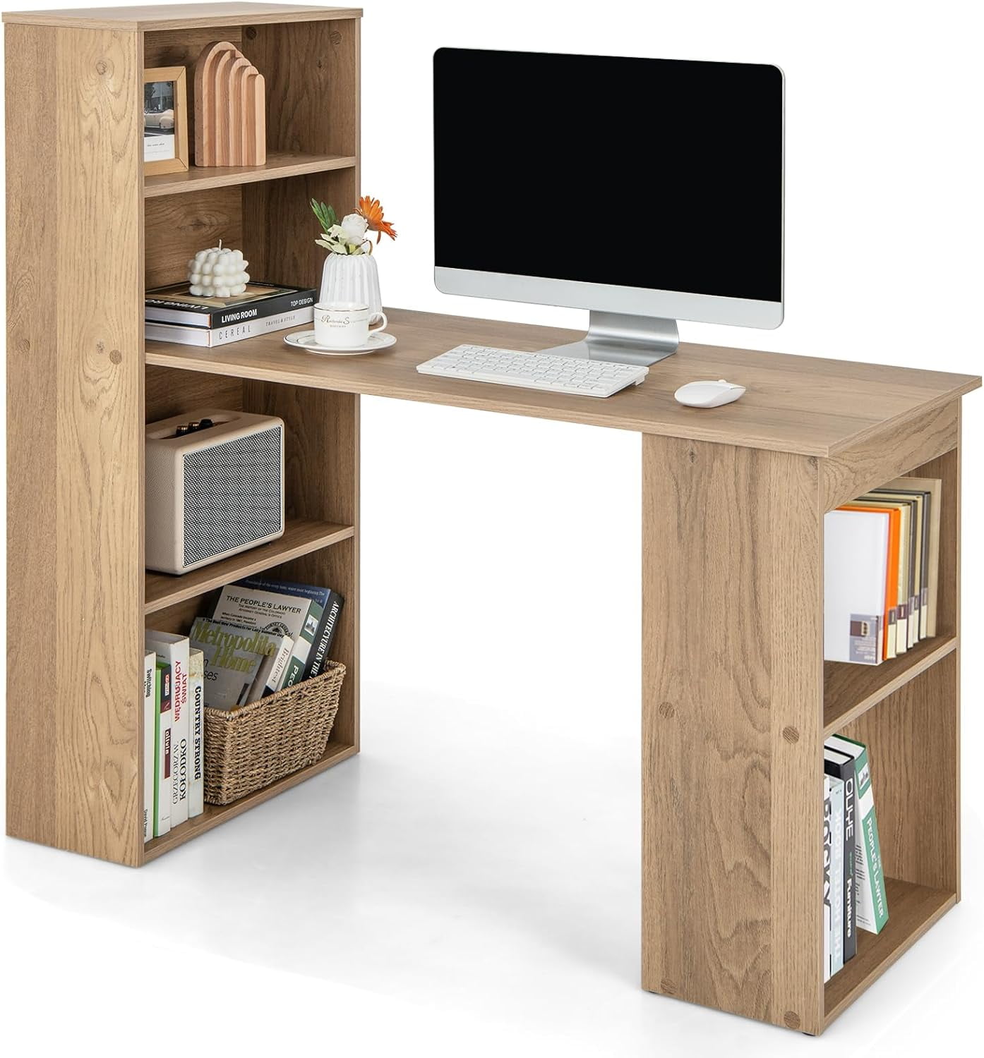 48 Inch Computer Desk with Bookshelf, Reversible Study Writing Desk ...
