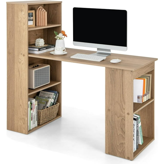 48 Inch Computer Desk with Bookshelf, Reversible Study Writing Desk ...