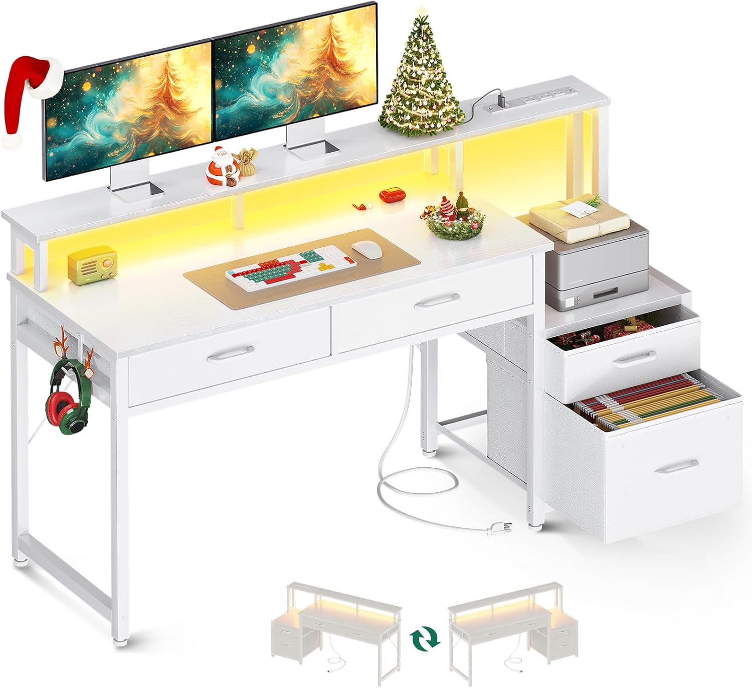 48-Inch Computer Desk with Fabric File Cabinet and Fabric Drawers ...