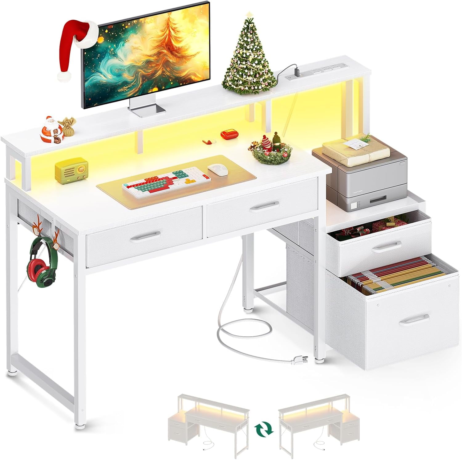 48-Inch Computer Desk with Fabric File Cabinet and Fabric Drawers ...